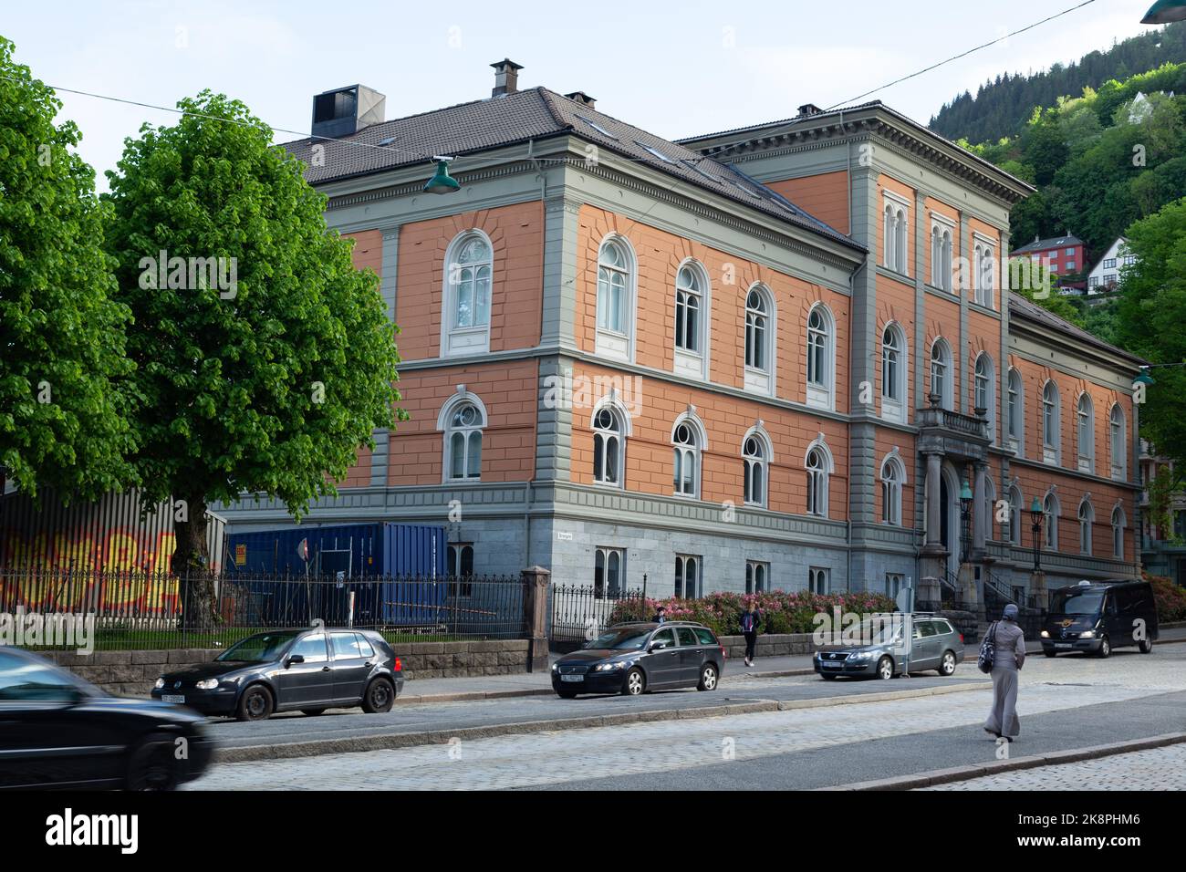 The facade of a stone historical building in Bergen, Norway Stock Photo ...