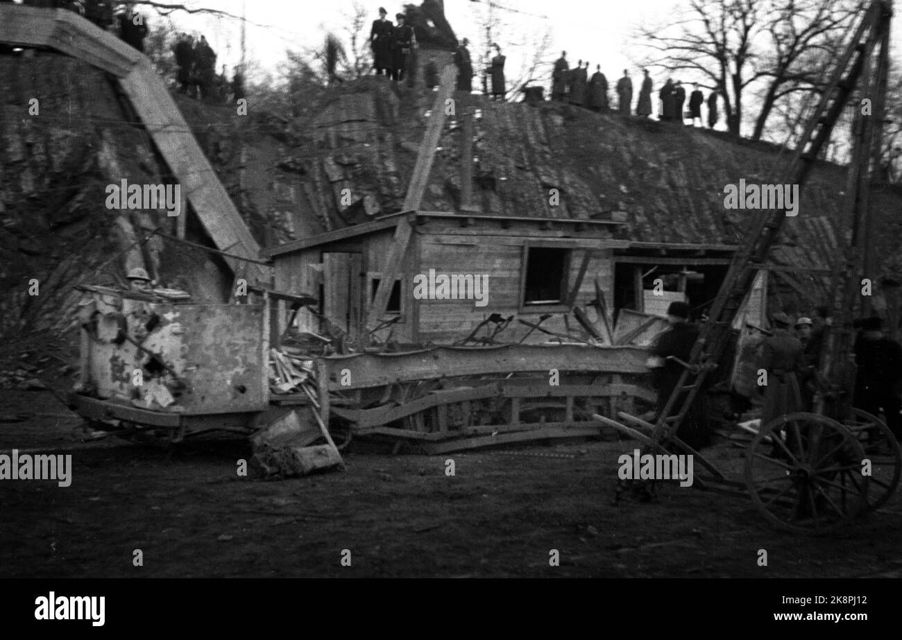 WW2 Oslo 19441231 The bomb attack on Oslo. Here the remains of a bombed ...