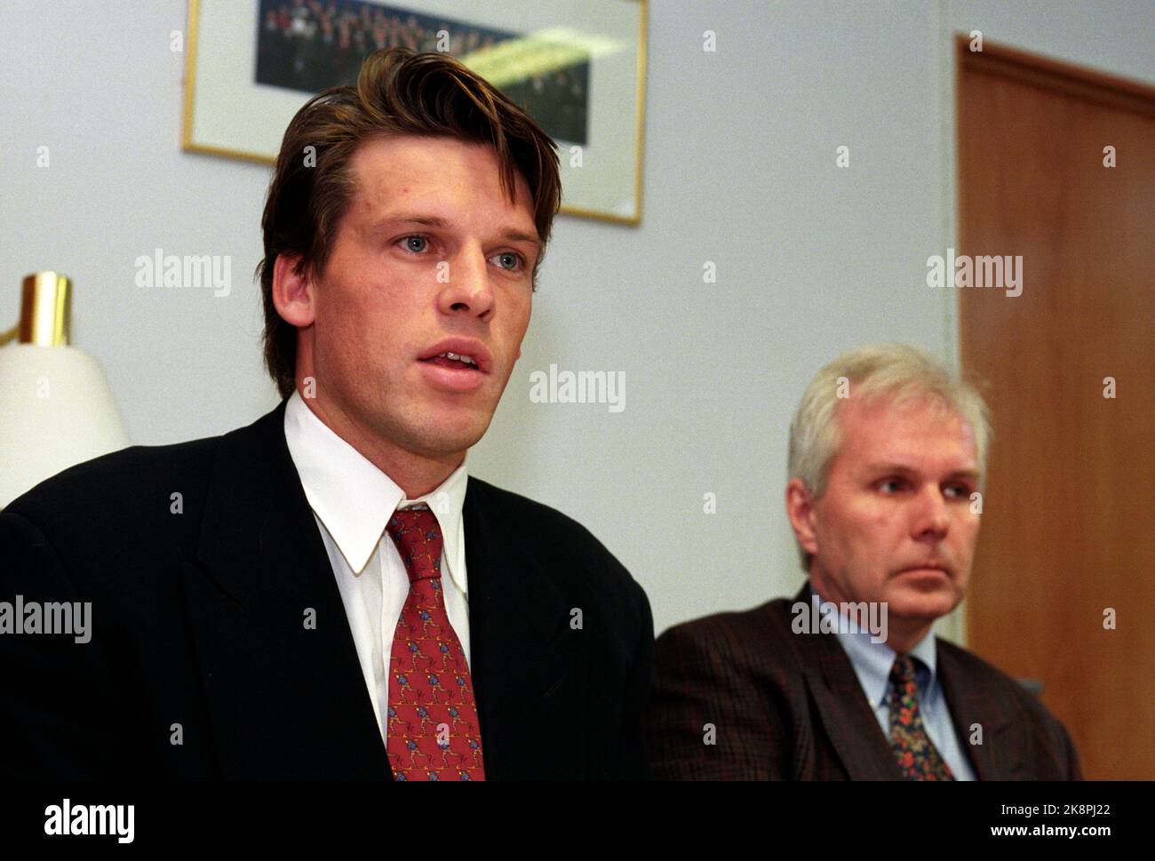 Oslo February 1995. Johann Olav Koss with Arne Myhrvold in connection ...