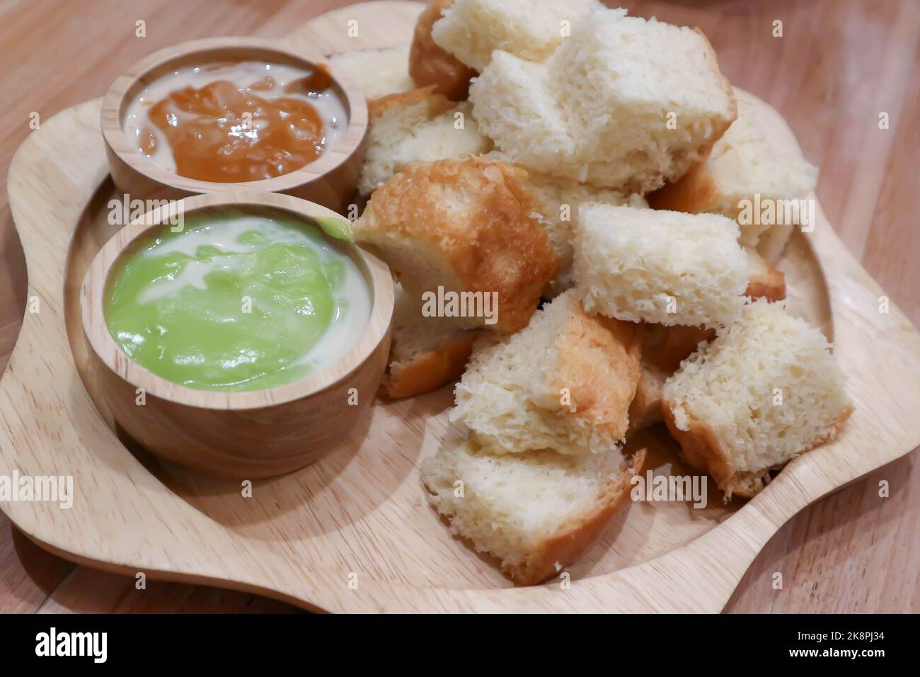 bread or steamed bread with pandanus custard and milk tea custard or ...