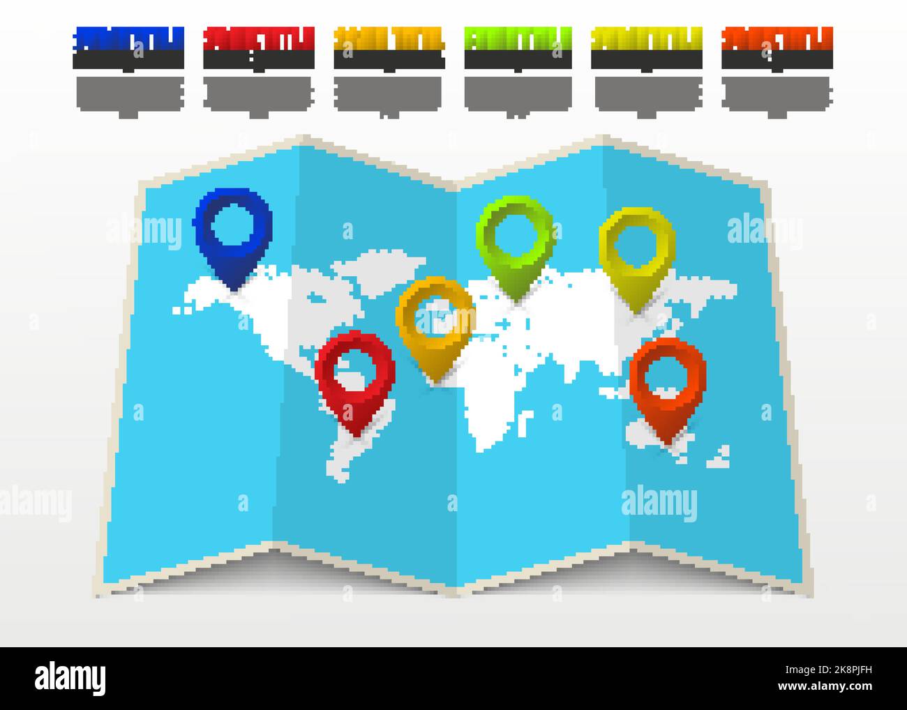 World Map With Pointer Marks Infographic Template Vector Illustration