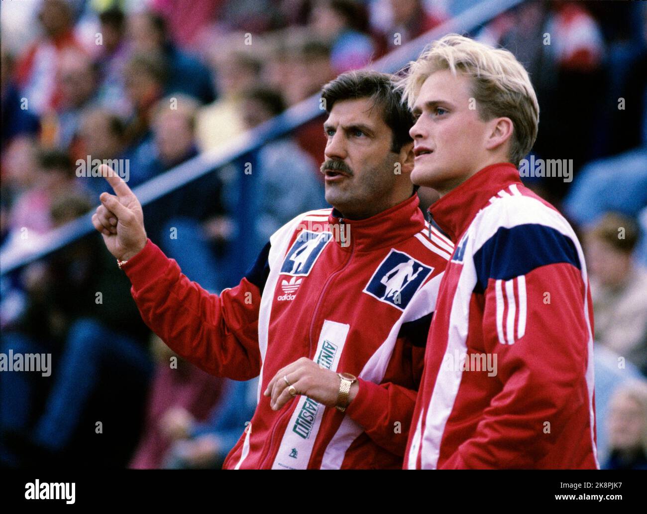 Oslo October 1993 coaches for Lyn Football Club Olle Nordin (TV) in ...