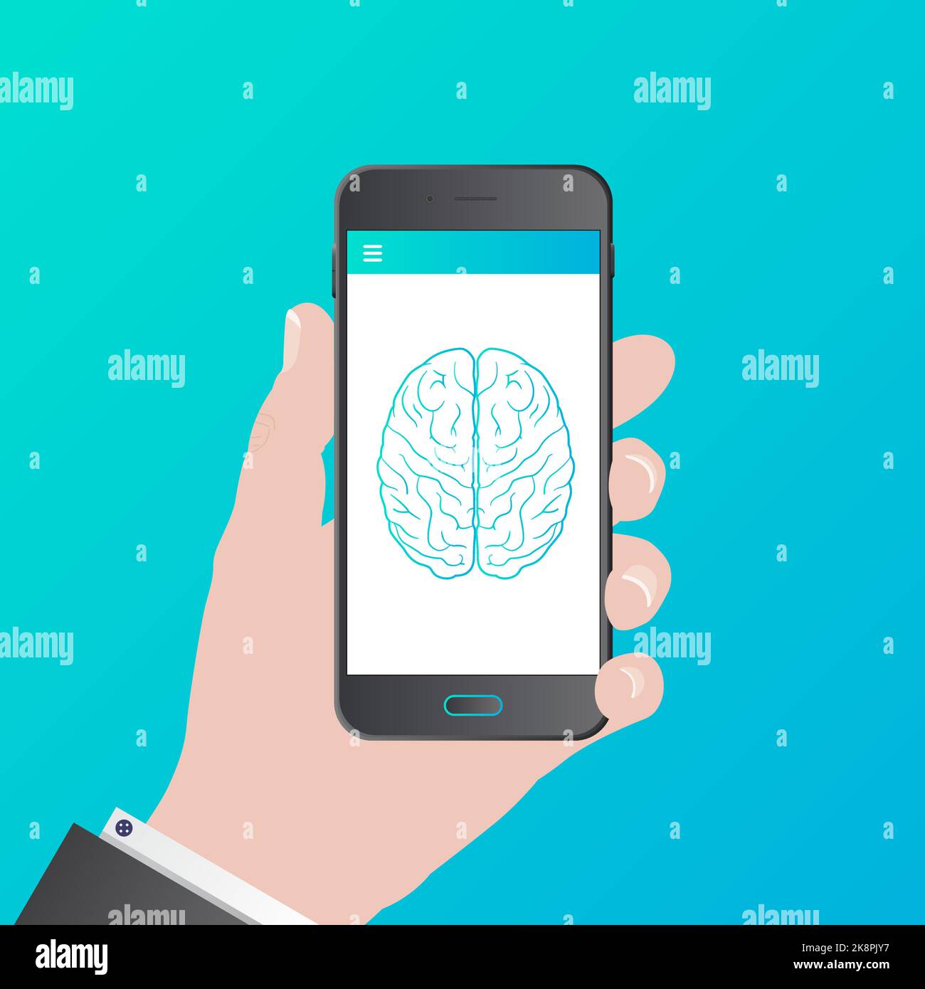 Smart phone with brain on screen. Vector illustration Stock Vector ...