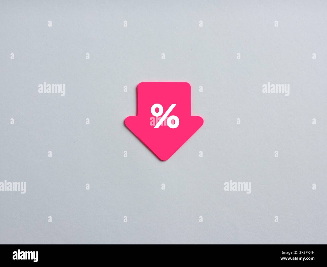 Interest rate decline or price commission discount concept. Arrow ...