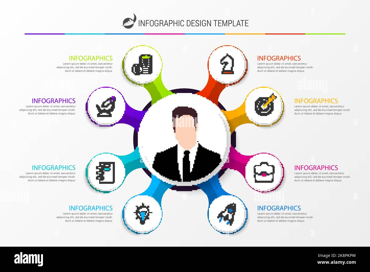 Infographic design template with eight steps. Business concept. Vector ...