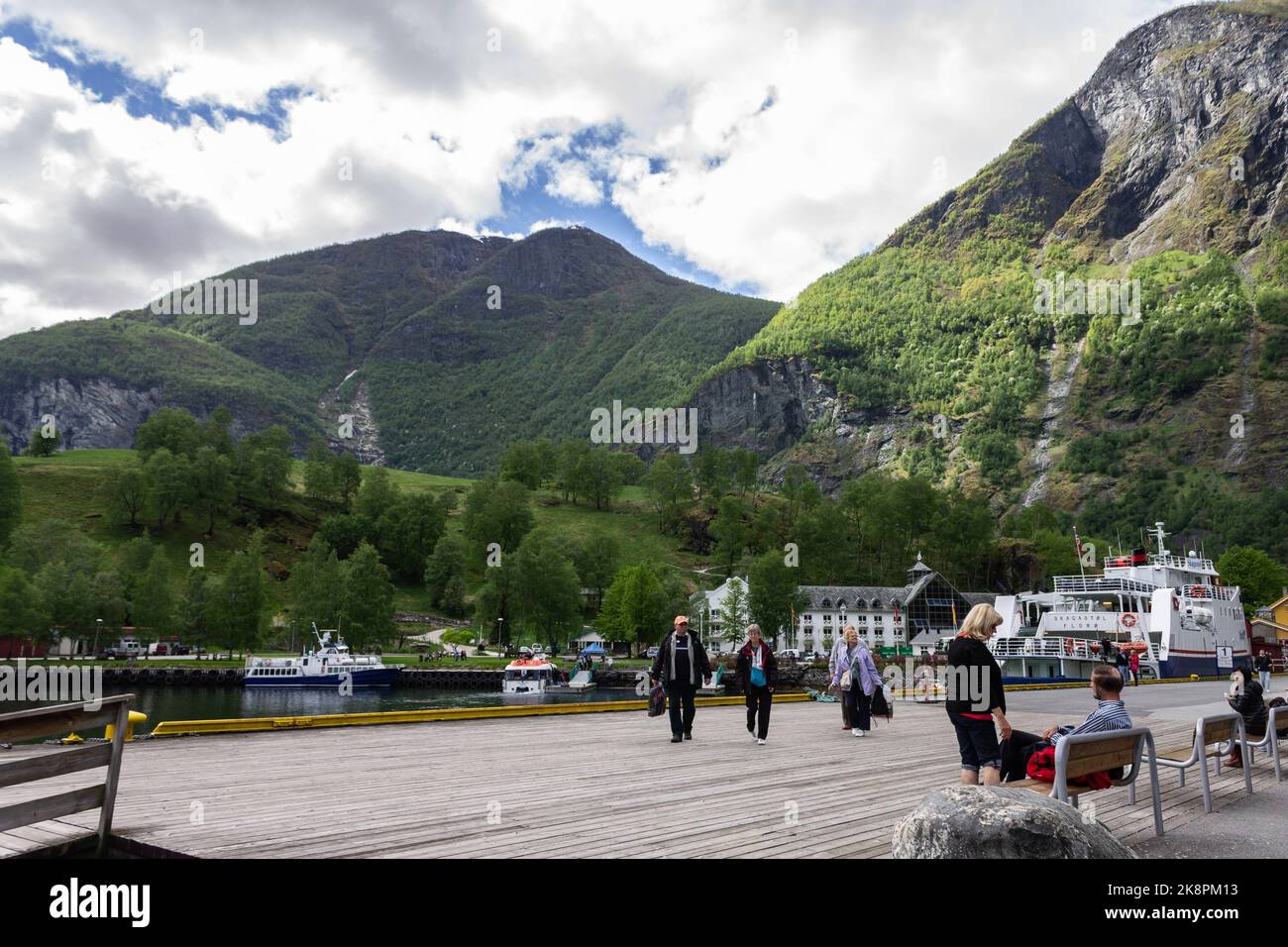 The People walking by the port near the cruise ship in the old town of ...