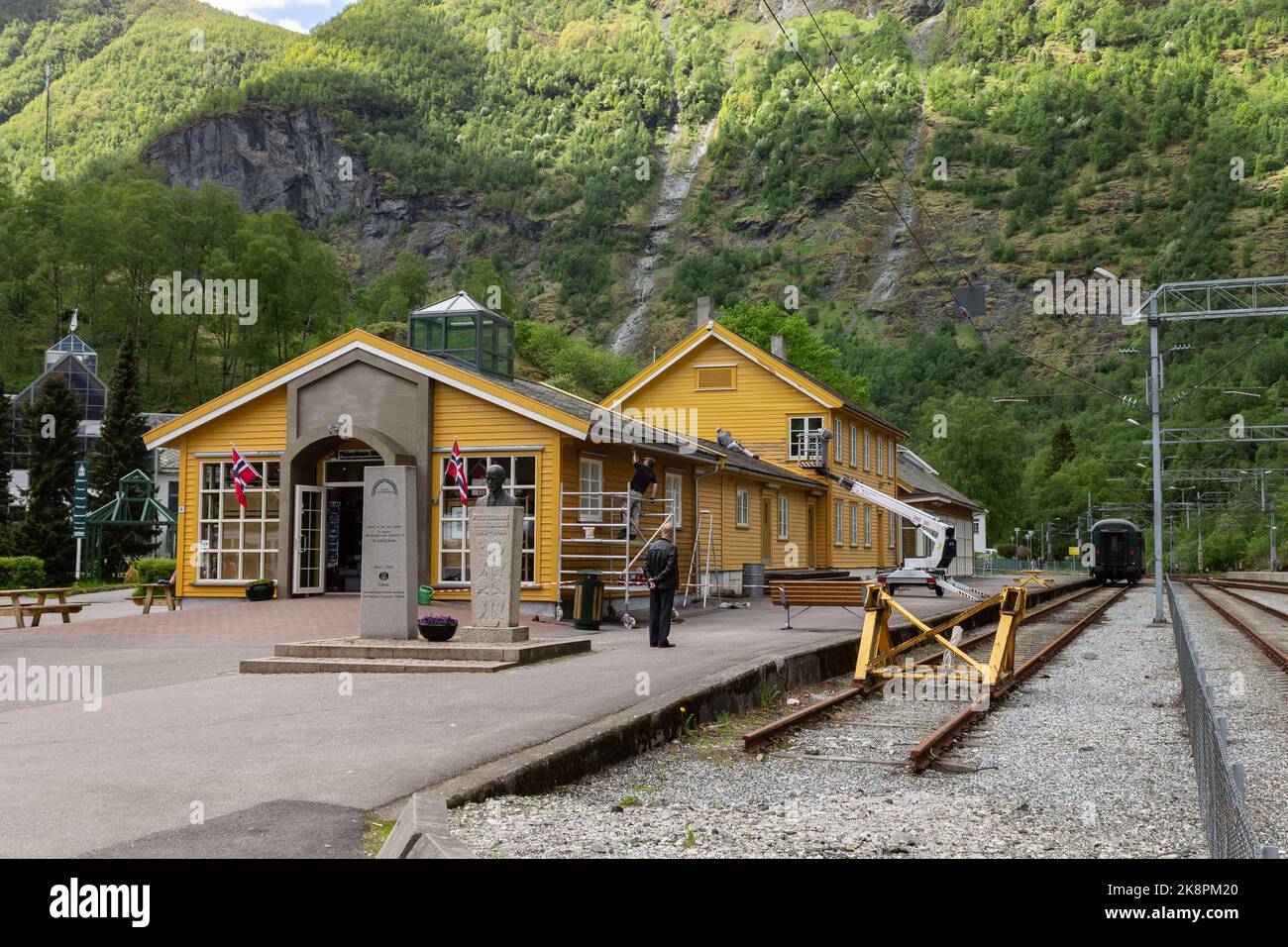 A railroad in the Train station of Flam, Norway Stock Photo - Alamy