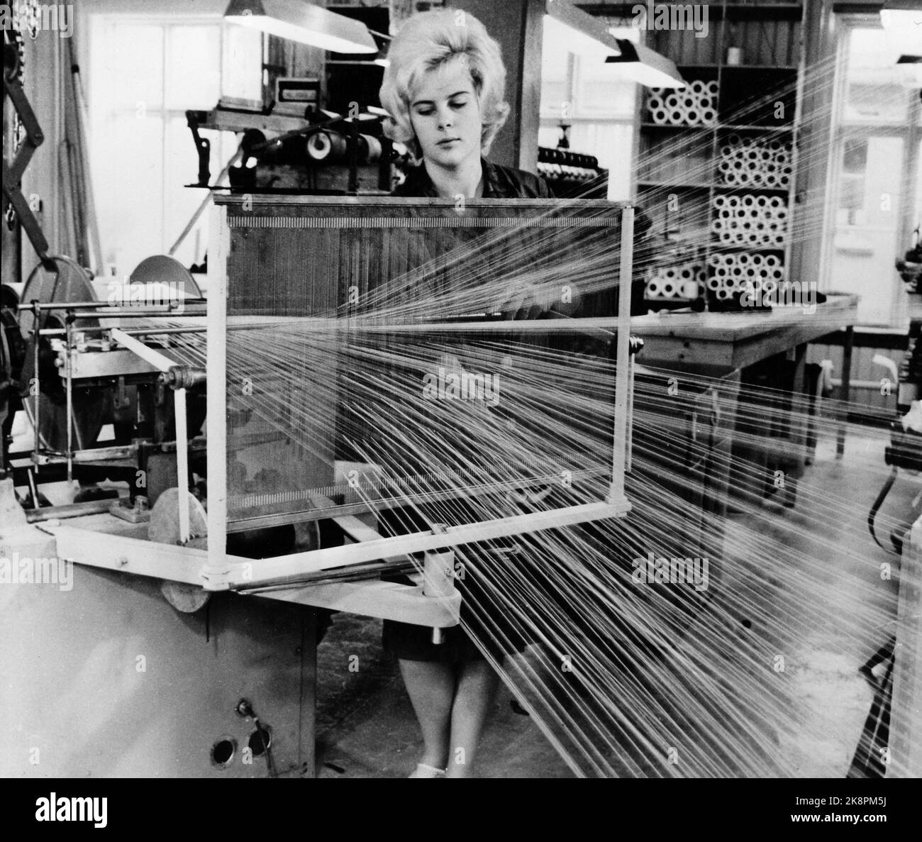Oslo August 1968 Interior from Oslo Baand and Lidsefabrik. Run of yarn ...