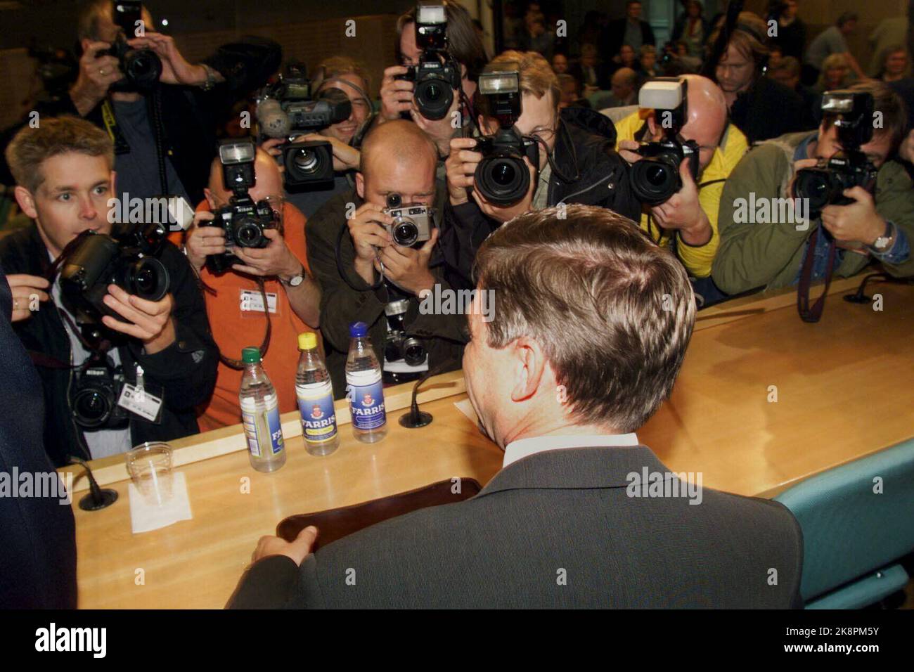 Prime minister kjell magne bondevik met wall of photographers when hi ...
