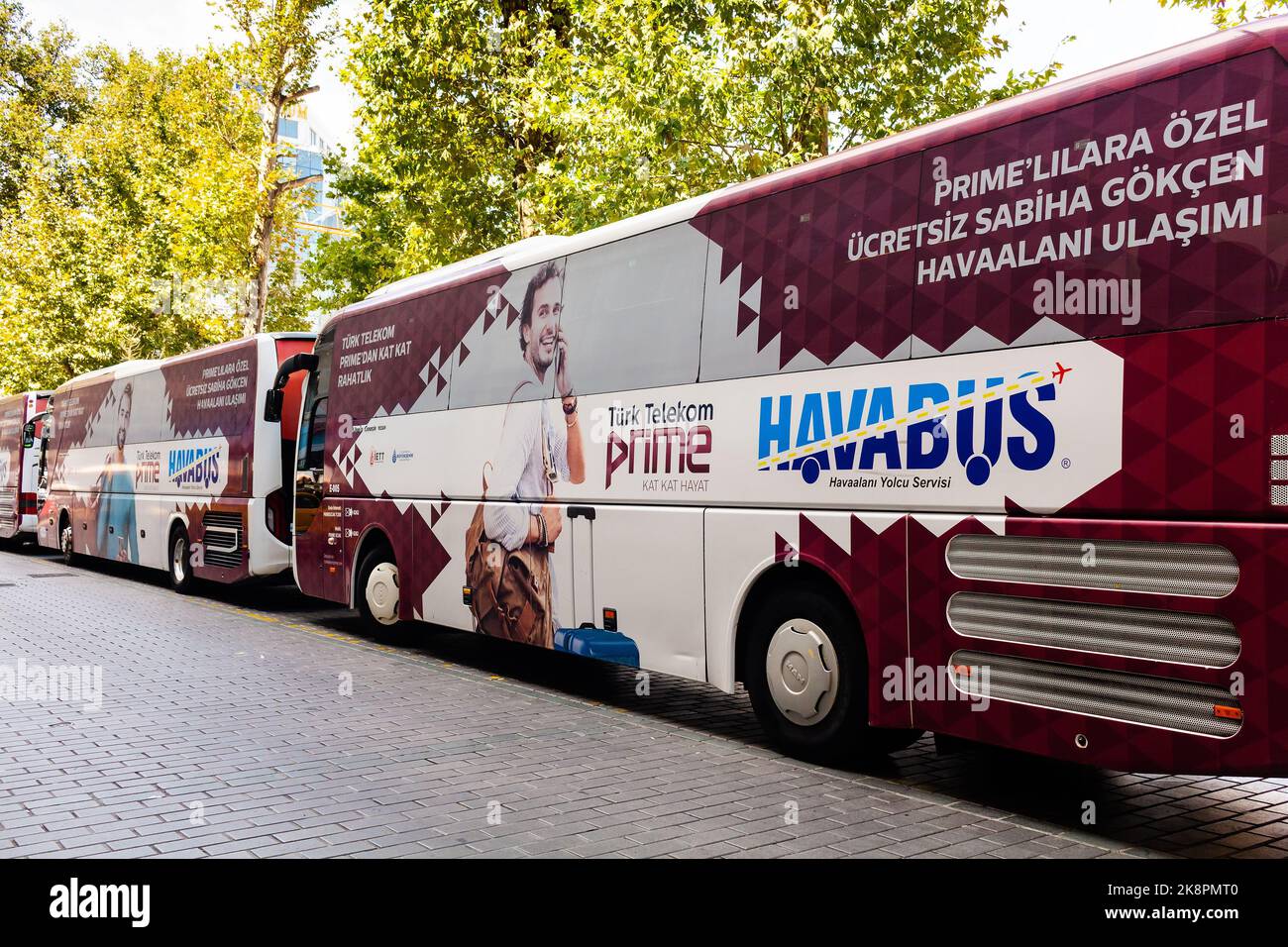 View of parked airport shuttle bus in Taksim area of Istanbul Stock ...