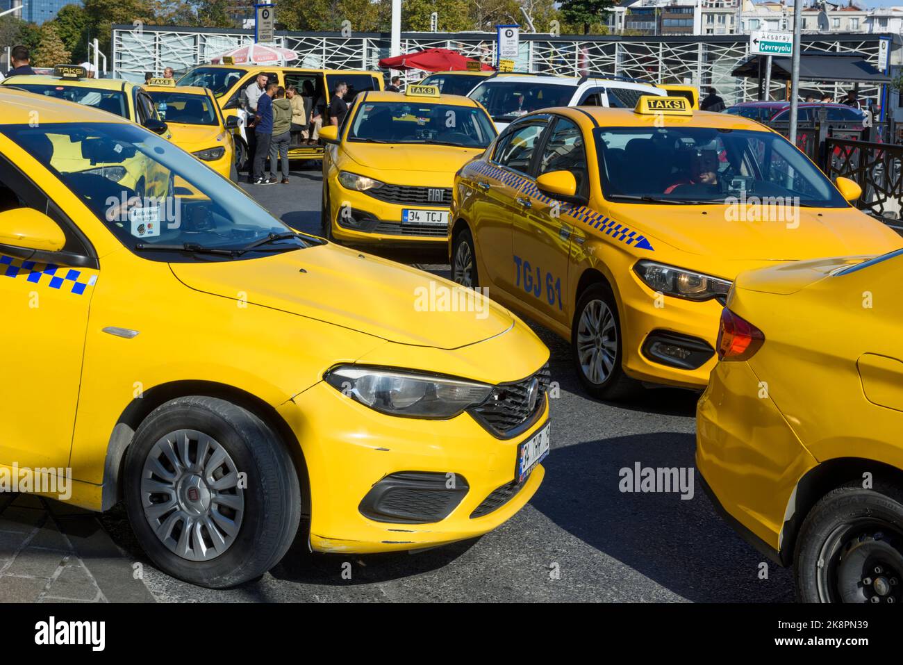 ISTANBUL, TURKEY - SEPTEMBER 24, 2022: Turkish yellow taxi on the way ...