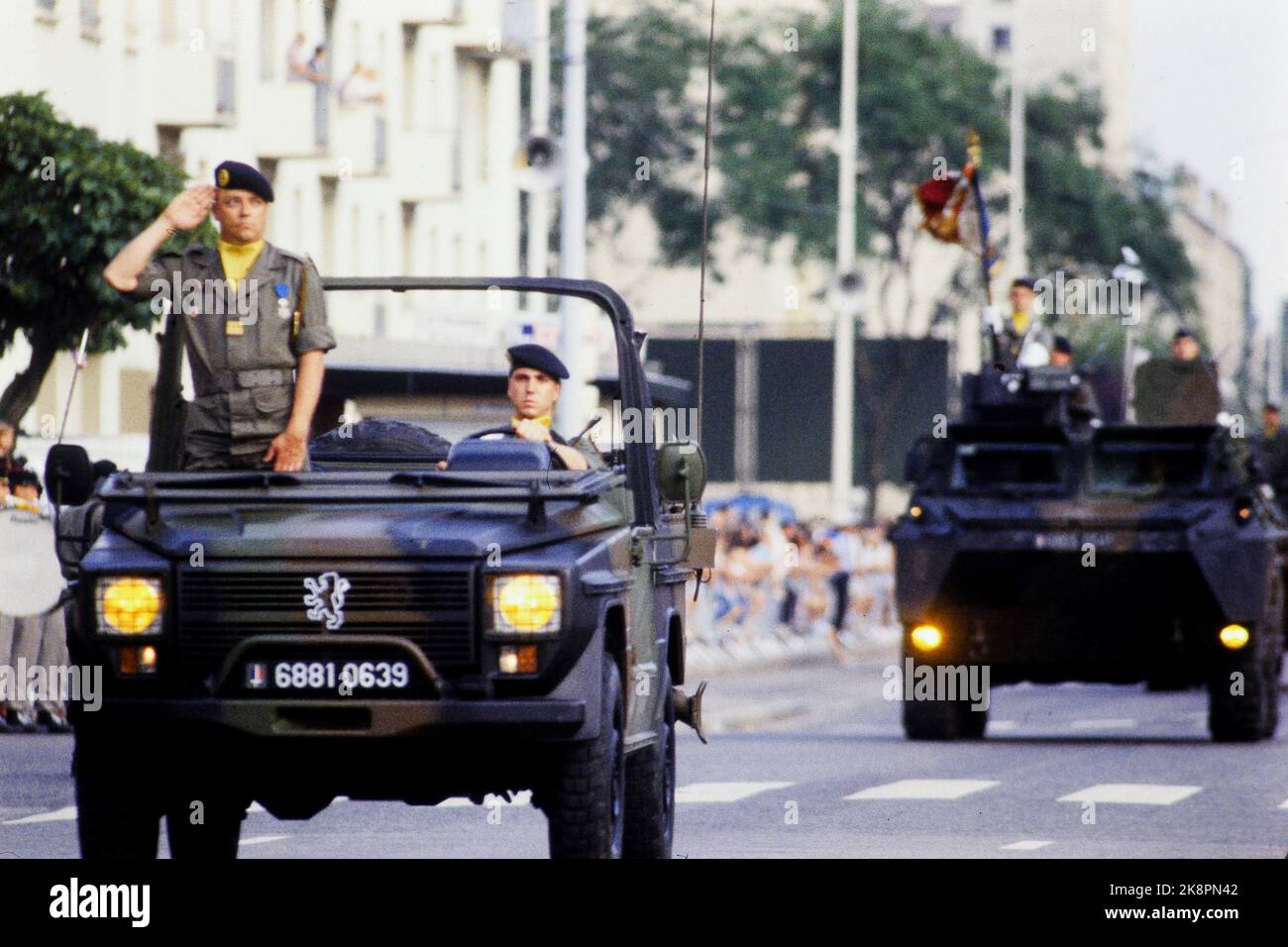 Military defile for French National Day, Lyon, France, 90ies Stock ...