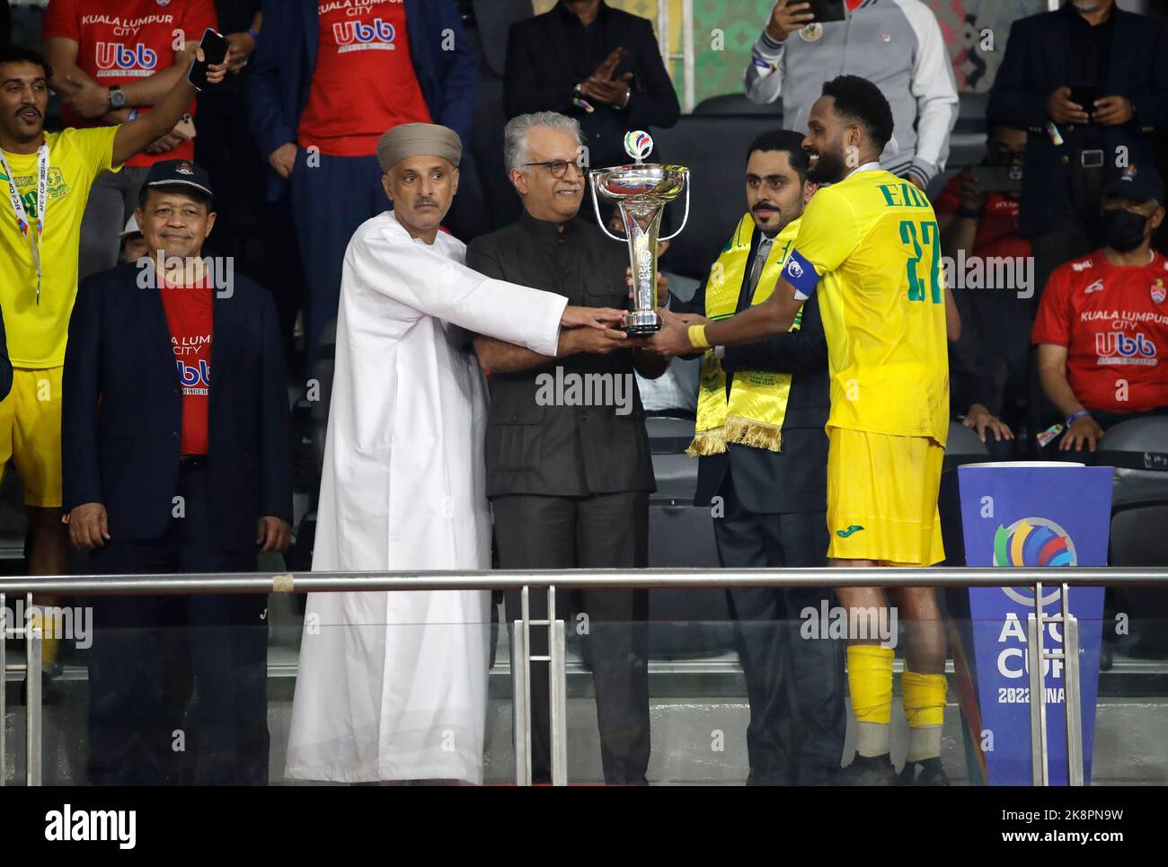 Captain Eid Al Farsi of AL Seeb Club receiving the champion trophy ...