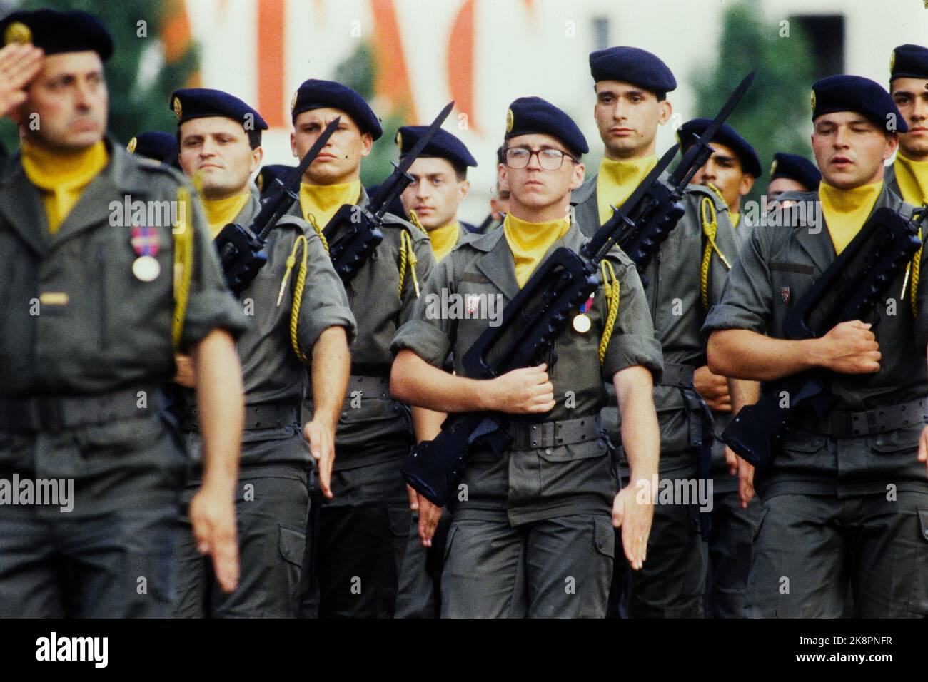Military defile for French National Day, Lyon, France, 90ies Stock ...