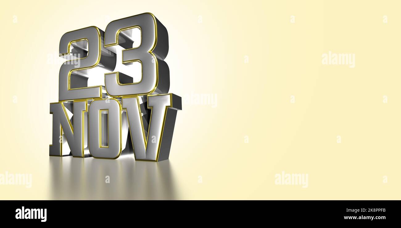 Nov 23 rd.Day 23 of November month stainless steel gold rim 3D ...