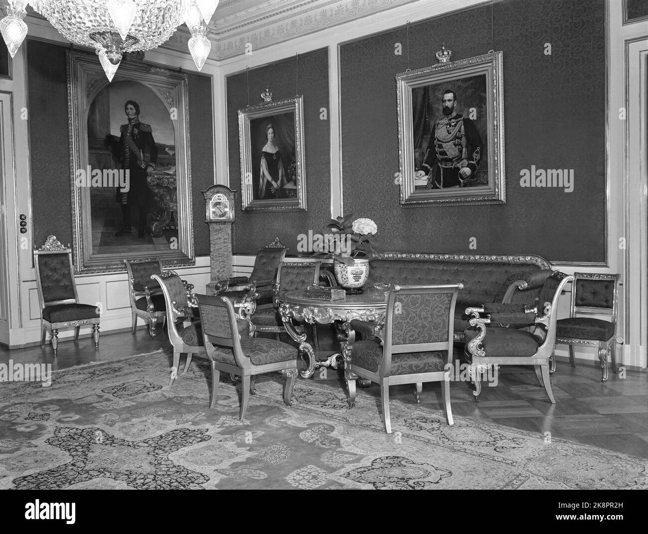 Oslo 19530429 The castle in Oslo. Interior from the Principal Suit ...