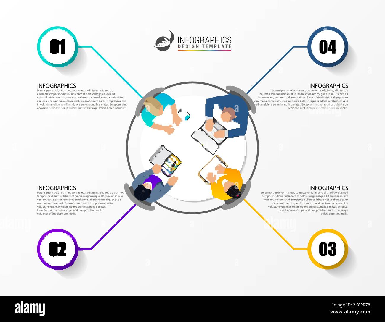 Office table top view business meeting. Infographic concept. Vector ...