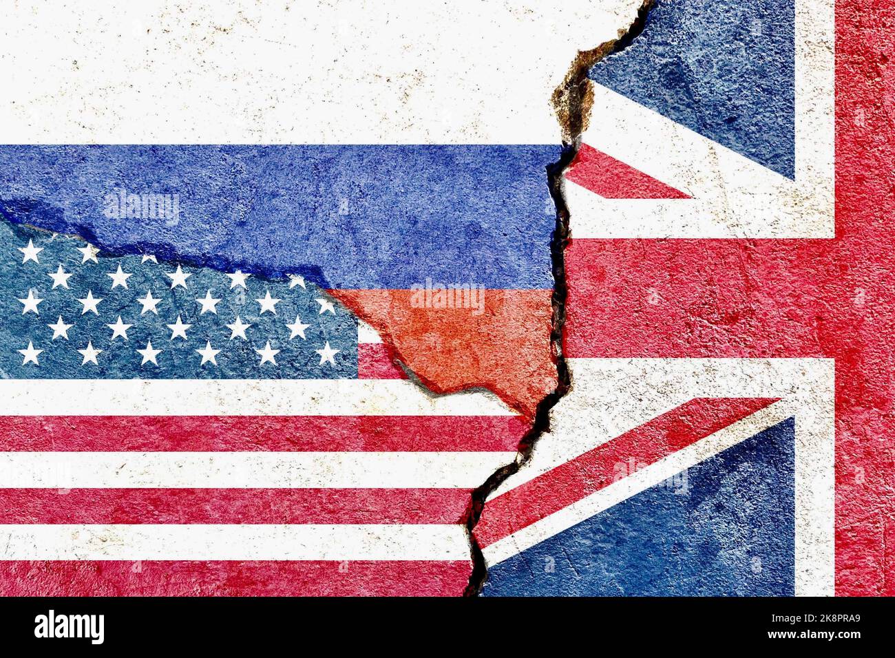 An illustration of the national flags of USA, Great Britain and Russia ...