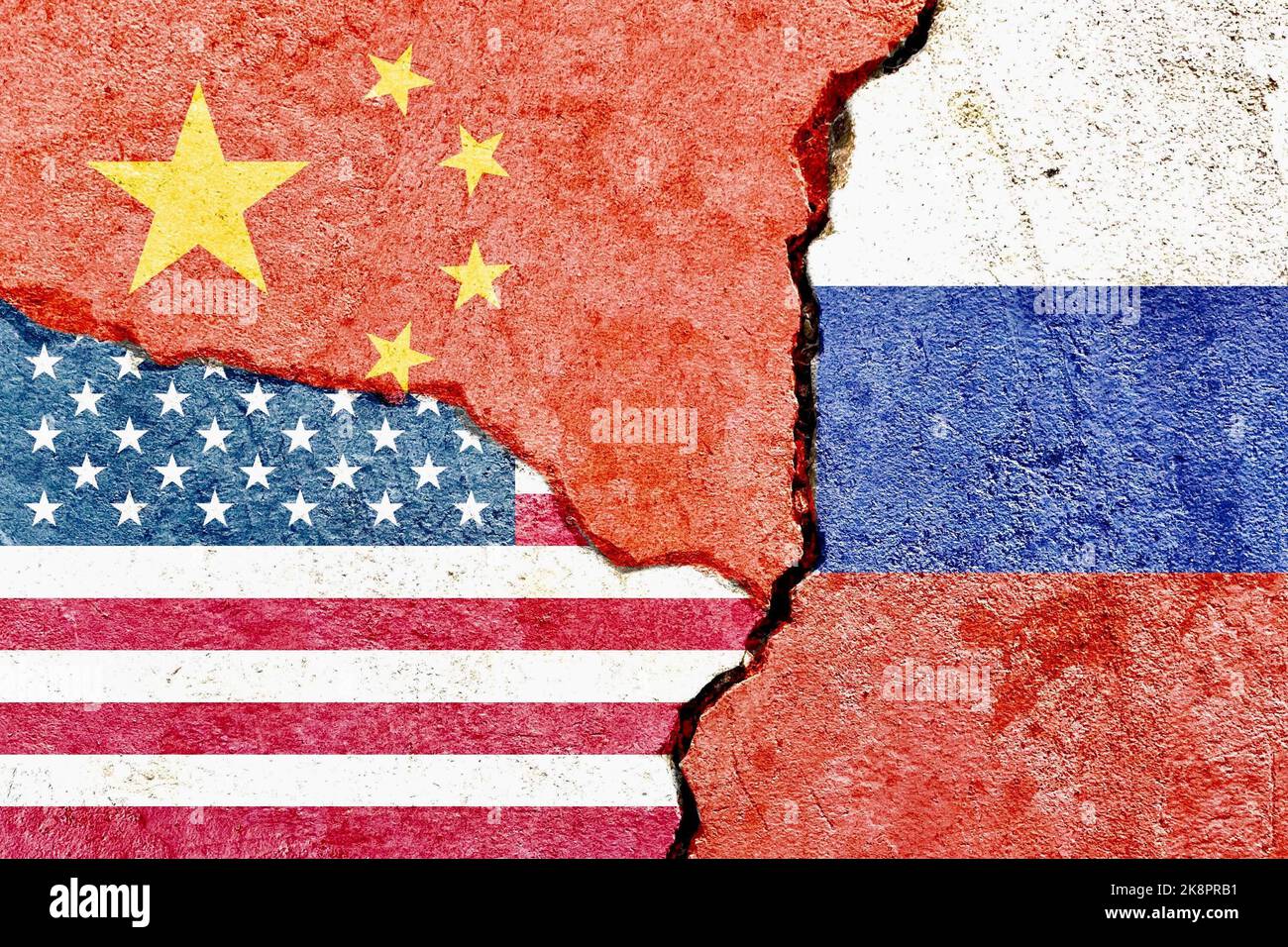 An illustration of the national flags of USA, Russia and China Stock ...