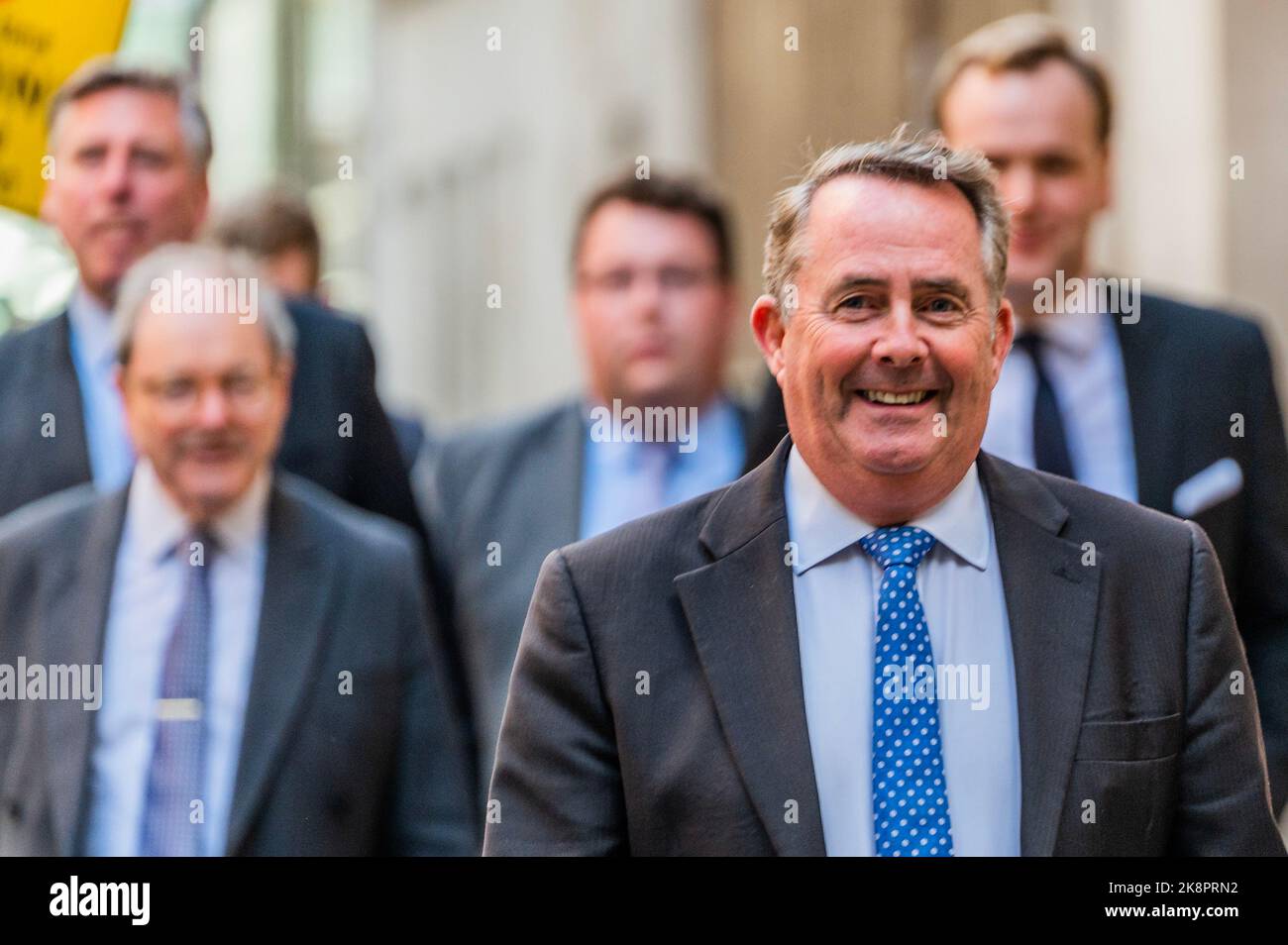 London, UK. 24th Oct, 2022. A happy Liam Fox arrivers at Conservative ...