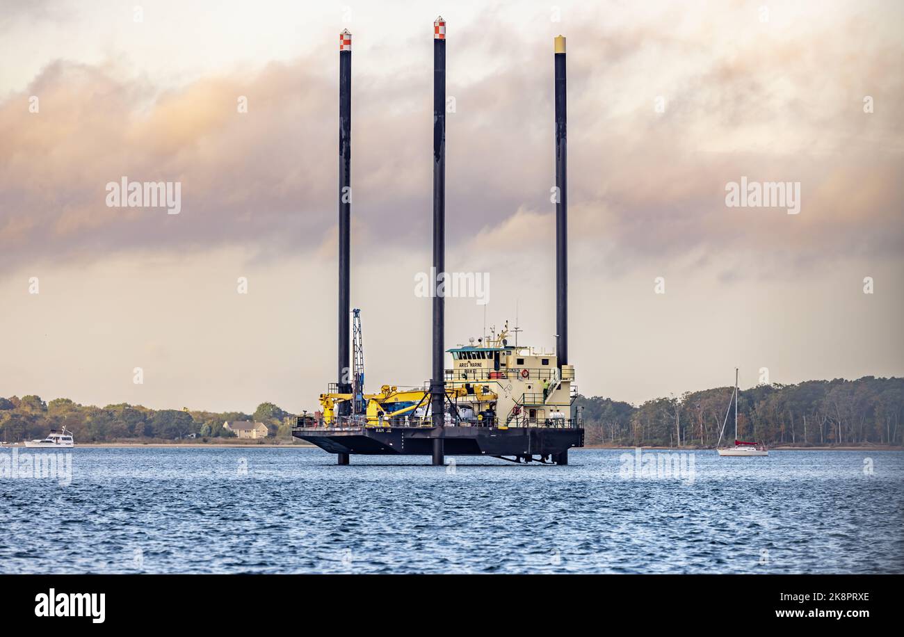 Veriozon's boat, Aries Marine, Ram VII off the coast of Greenport, NY ...