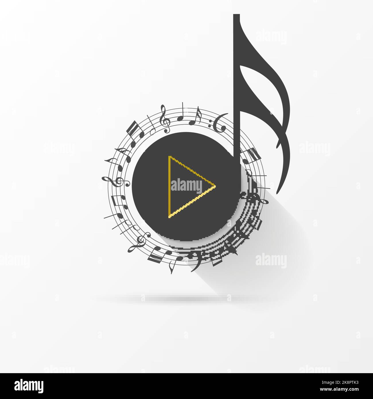 Music note Icon. Creative symbol with play button. Vector illustration ...