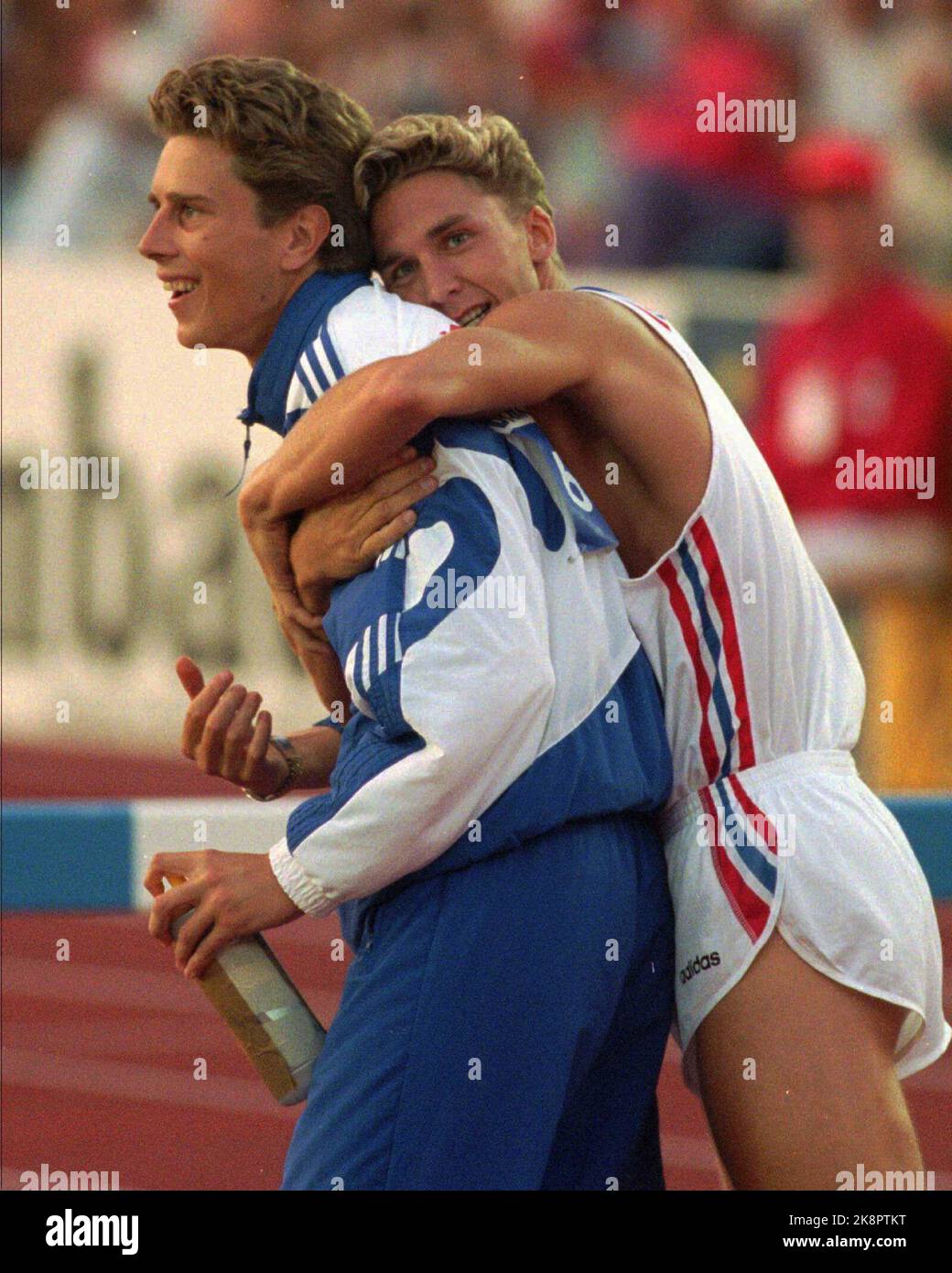 Helsinki, Finland 19940809. EM Athletics 1994. Height. A happy gold ...