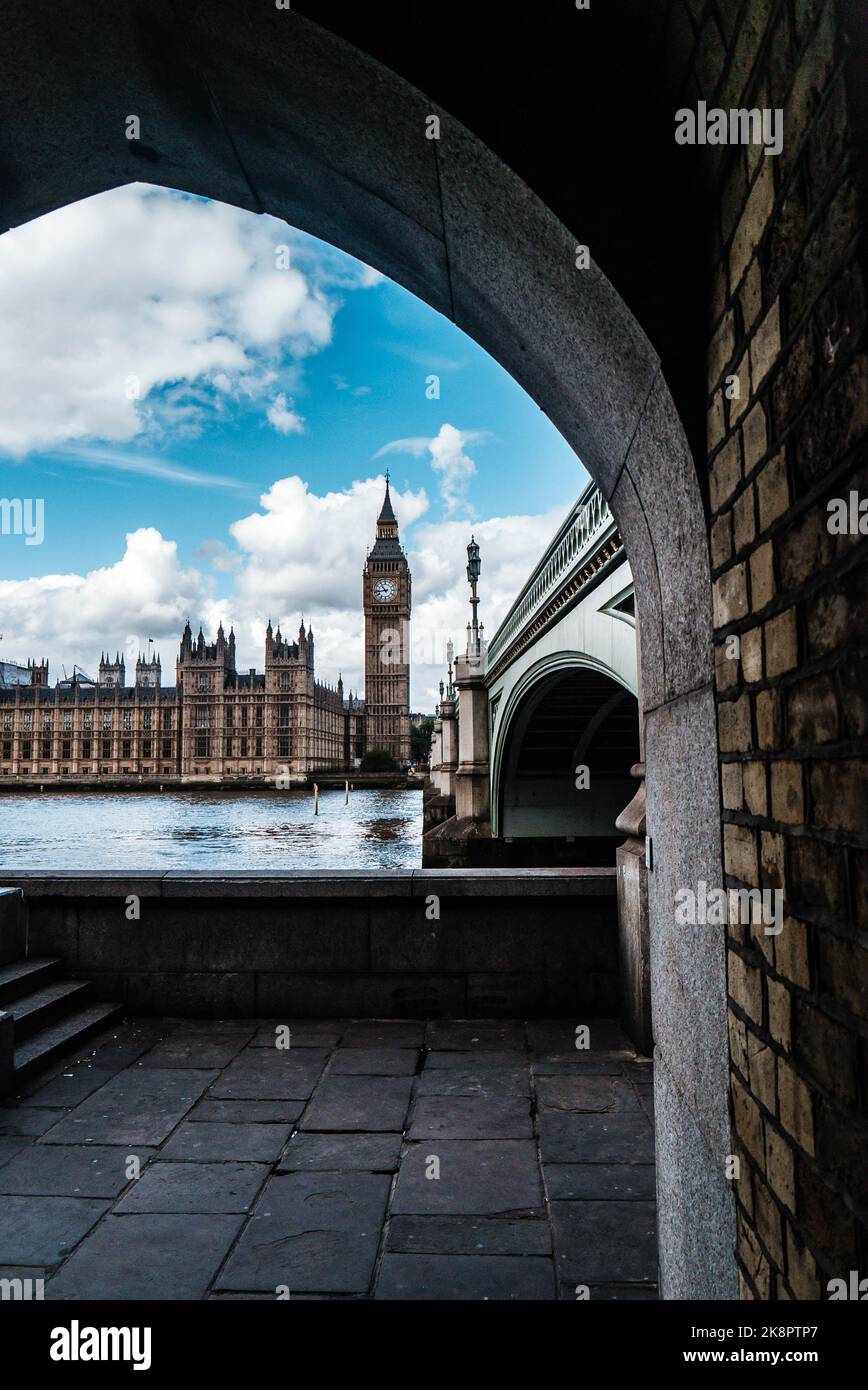 A vertical shot of the beautiful Big Ben tower under the bridge Stock ...
