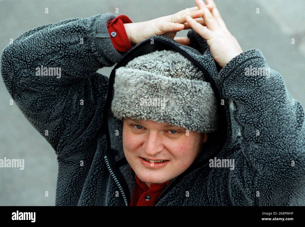 Oslo 19980217: Artist Knut Reiersrud swing a bit with his arms and play ...