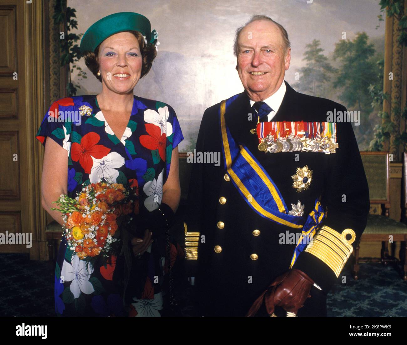 Oslo 19860513. Queen Beatrix and Prince Claus of the Netherlands on an ...