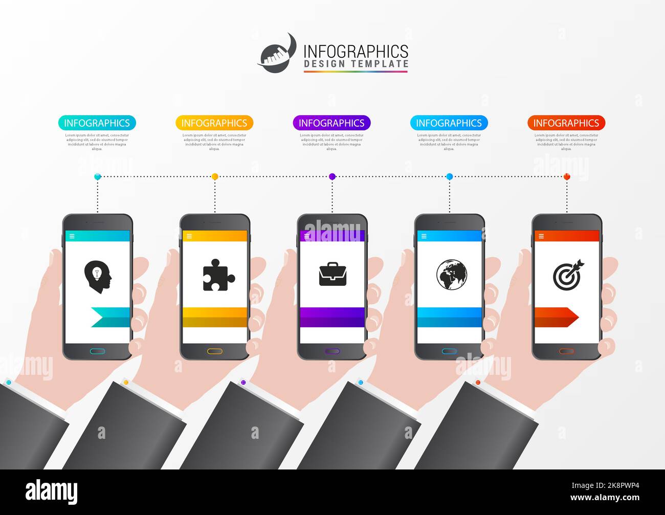 Timeline infographic design template with phones. Vector illustration ...