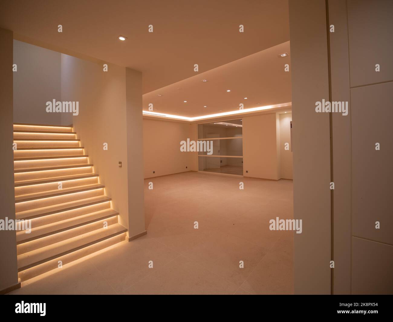 Large bright room without windows with LEDs on the ceiling, a bright ...