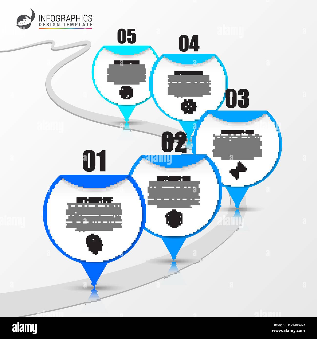 Infographic design template with a road and five marked spots. Vector ...