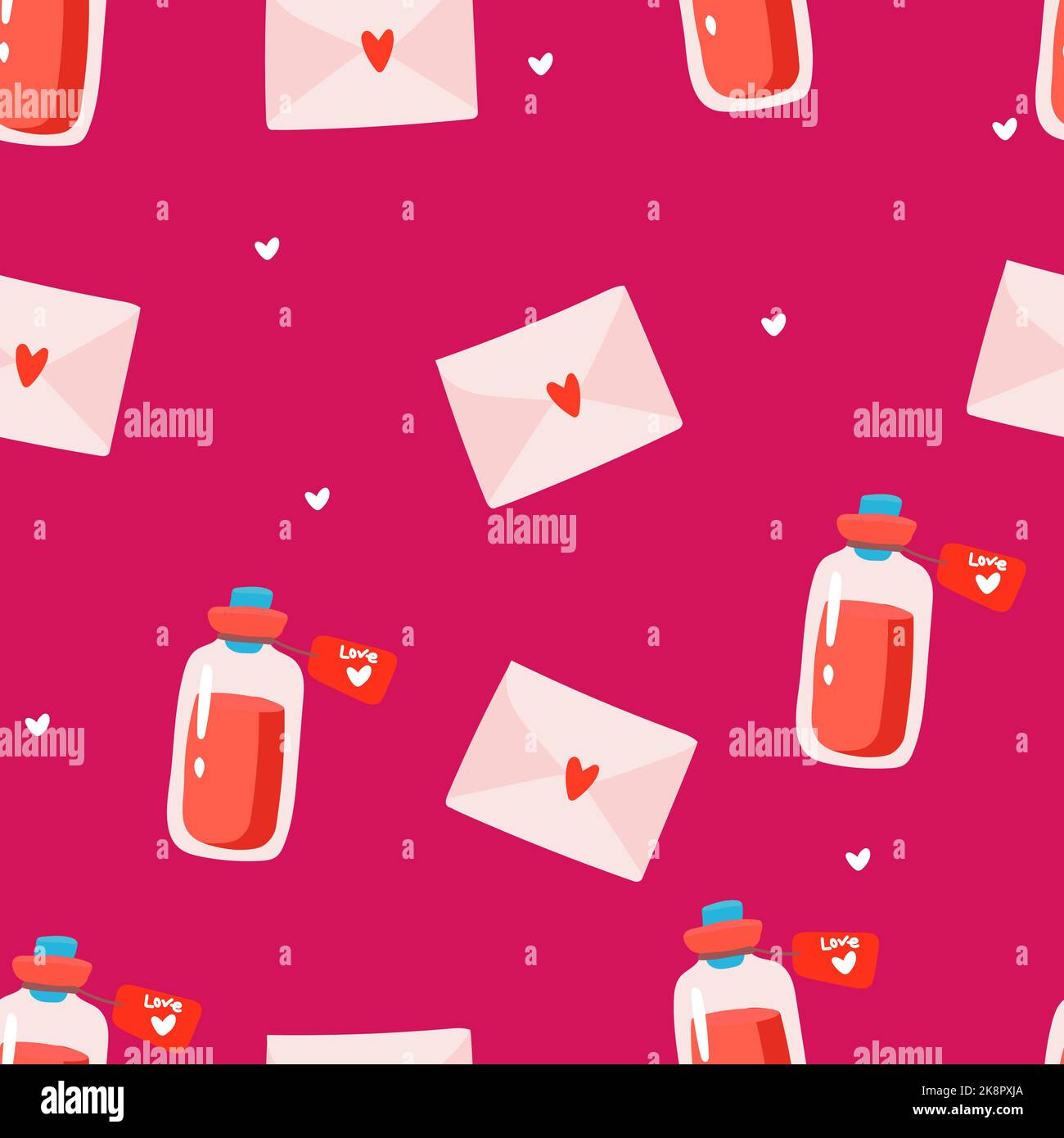 Vector. Cute seamless pattern of love with envelopes, mail, on a white ...