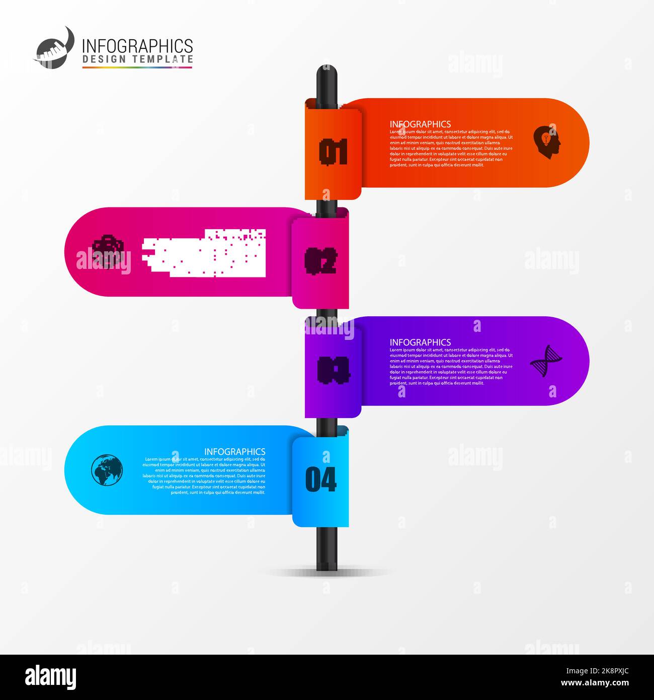 Infographic template of multidirectional pointers on a signpost. Vector ...