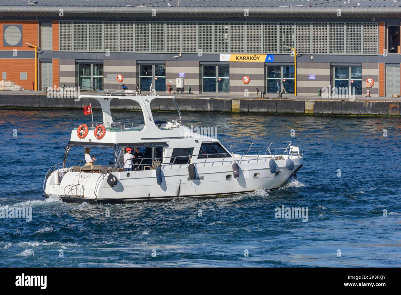 ISTANBUL, TURKEY - SEPTEMBER 24, 2022: Luxury yatch at Bosphorus strait ...
