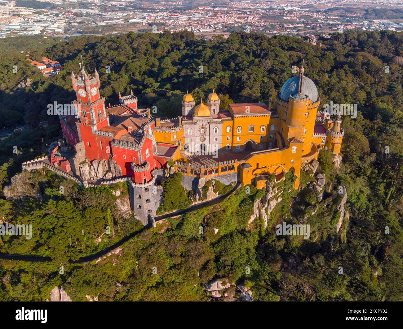 An aerial shot of the famous Pena Palace in Sintra, Portugal Stock ...