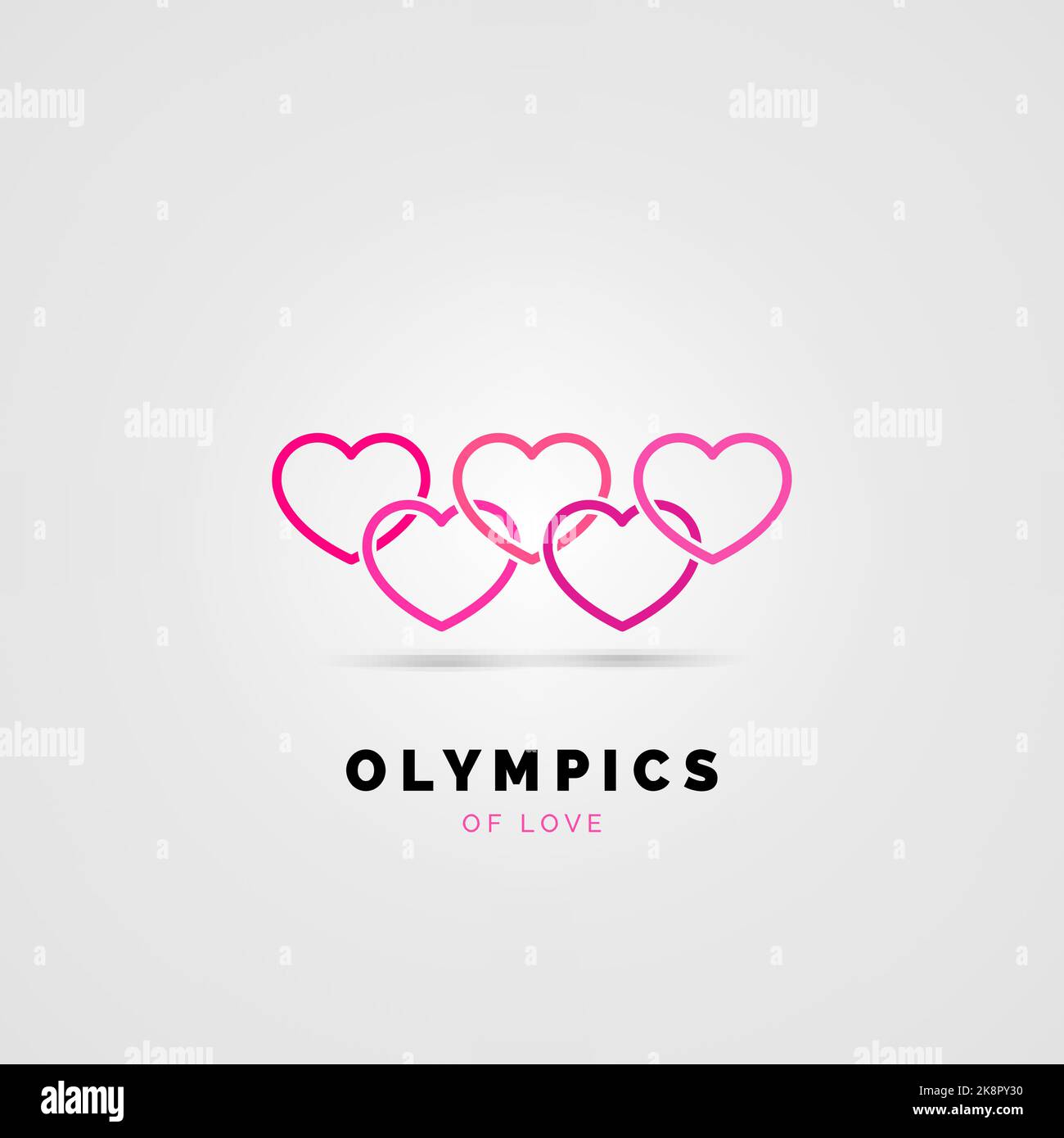 Connected five pink hearts. Tangled love symbols. Vector illustration ...