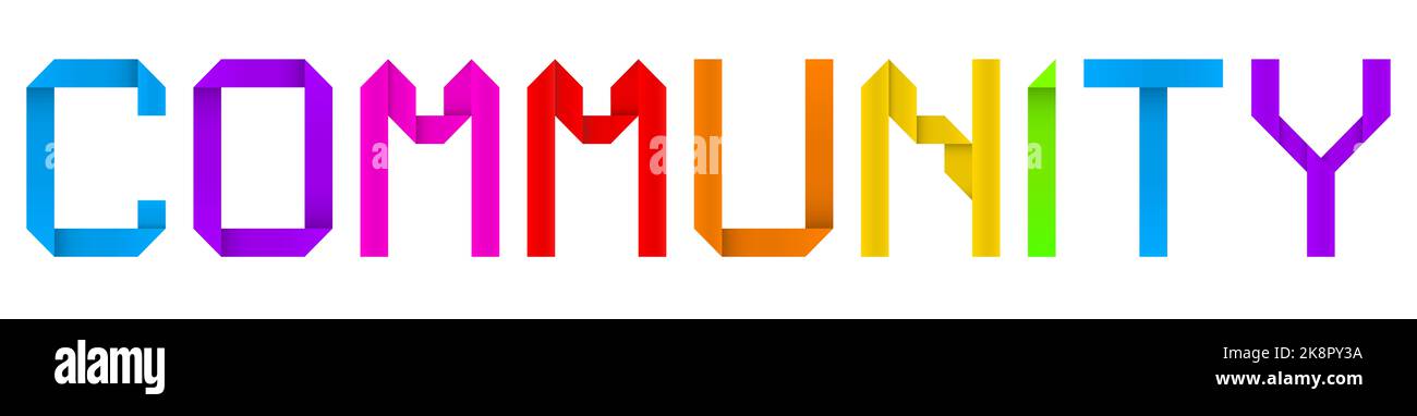 Concept or conceptual paper origami font forming COMMUNITY text ...