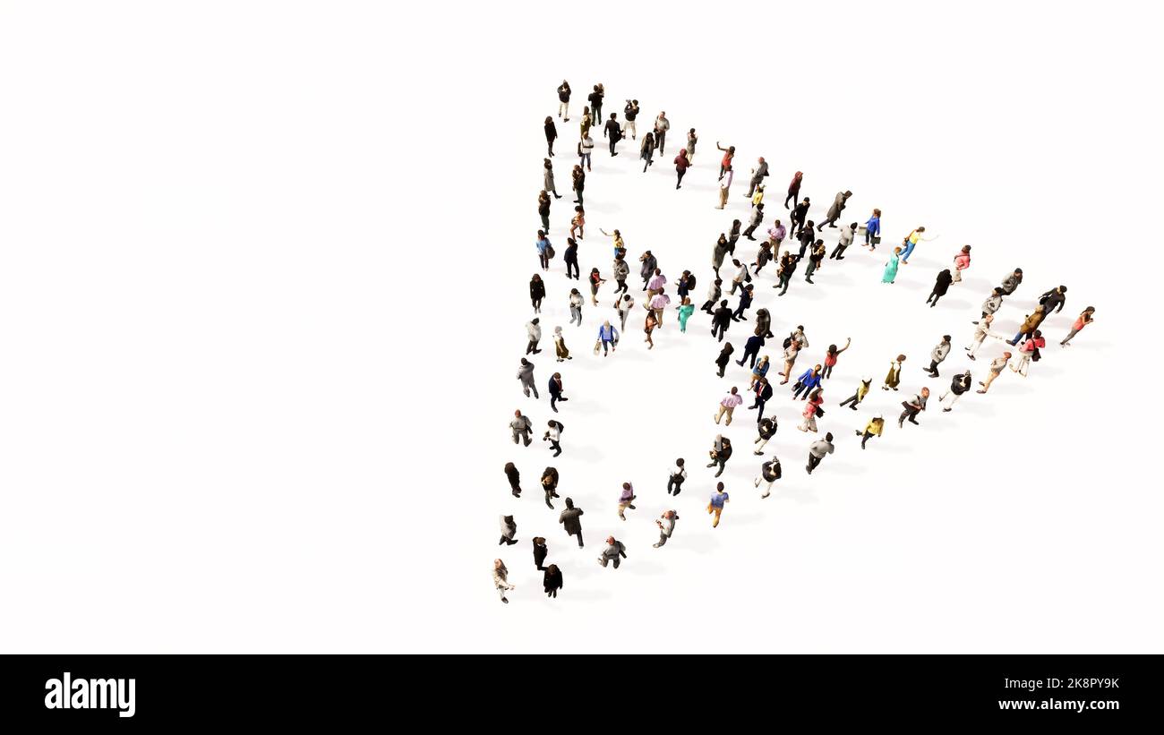 Conceptual large community of people forming nuclear danger icon. 3d ...