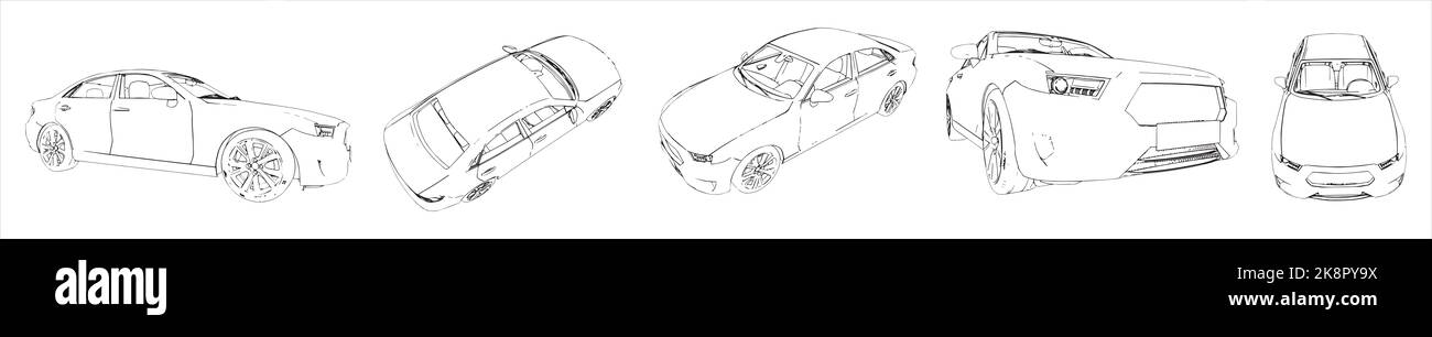 Concept or conceptual set of an urban car sketches from different ...