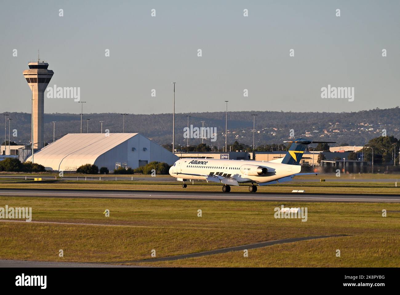 An Alliance passenger aircraft landed at Perth airport before the hills ...