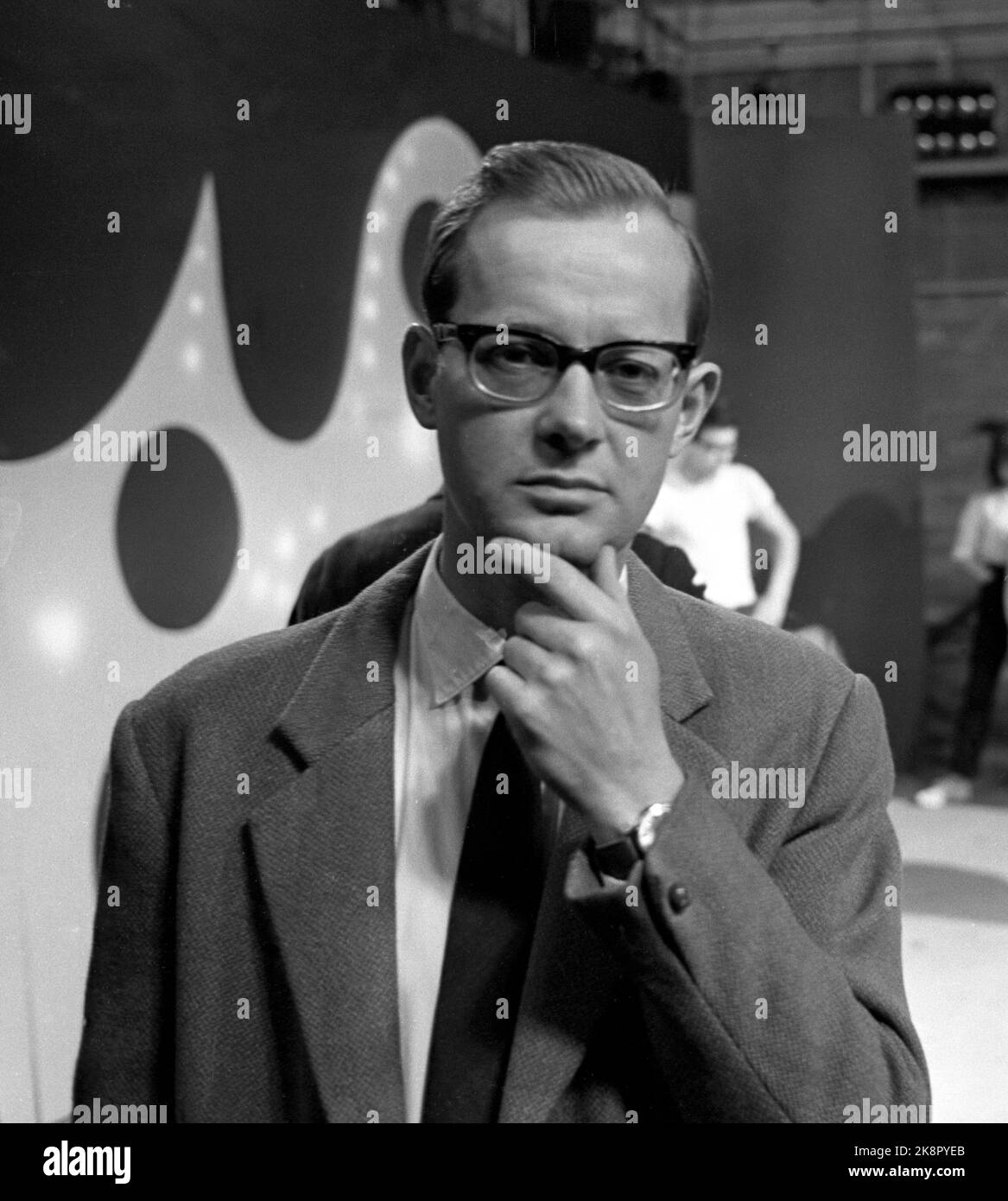 Oslo 196402. Program Secretary Haagen Ringnes in NRK Dagsrevyen is ...