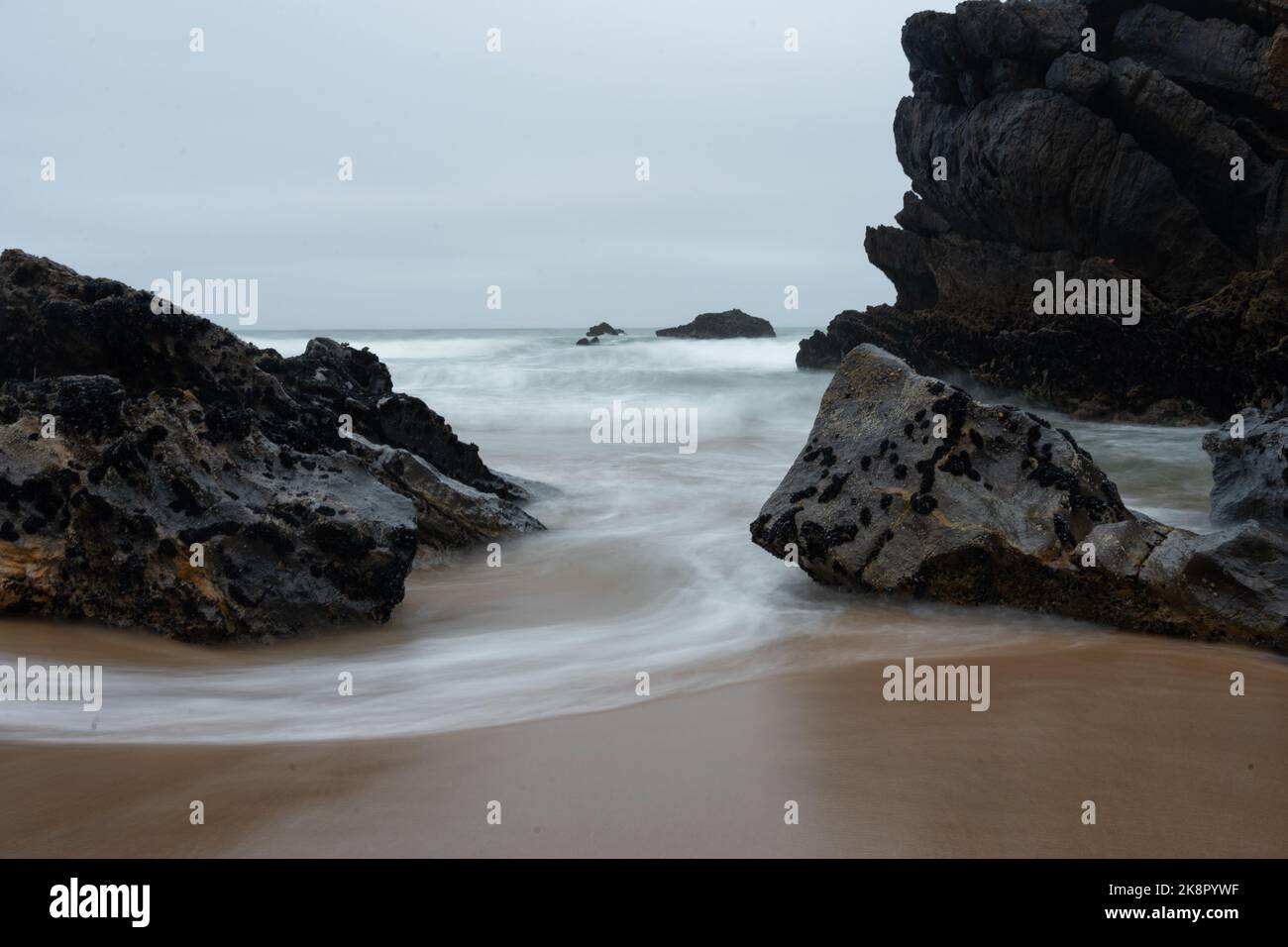 long exposure waves crashing coast movement white wave crashing rock in ...