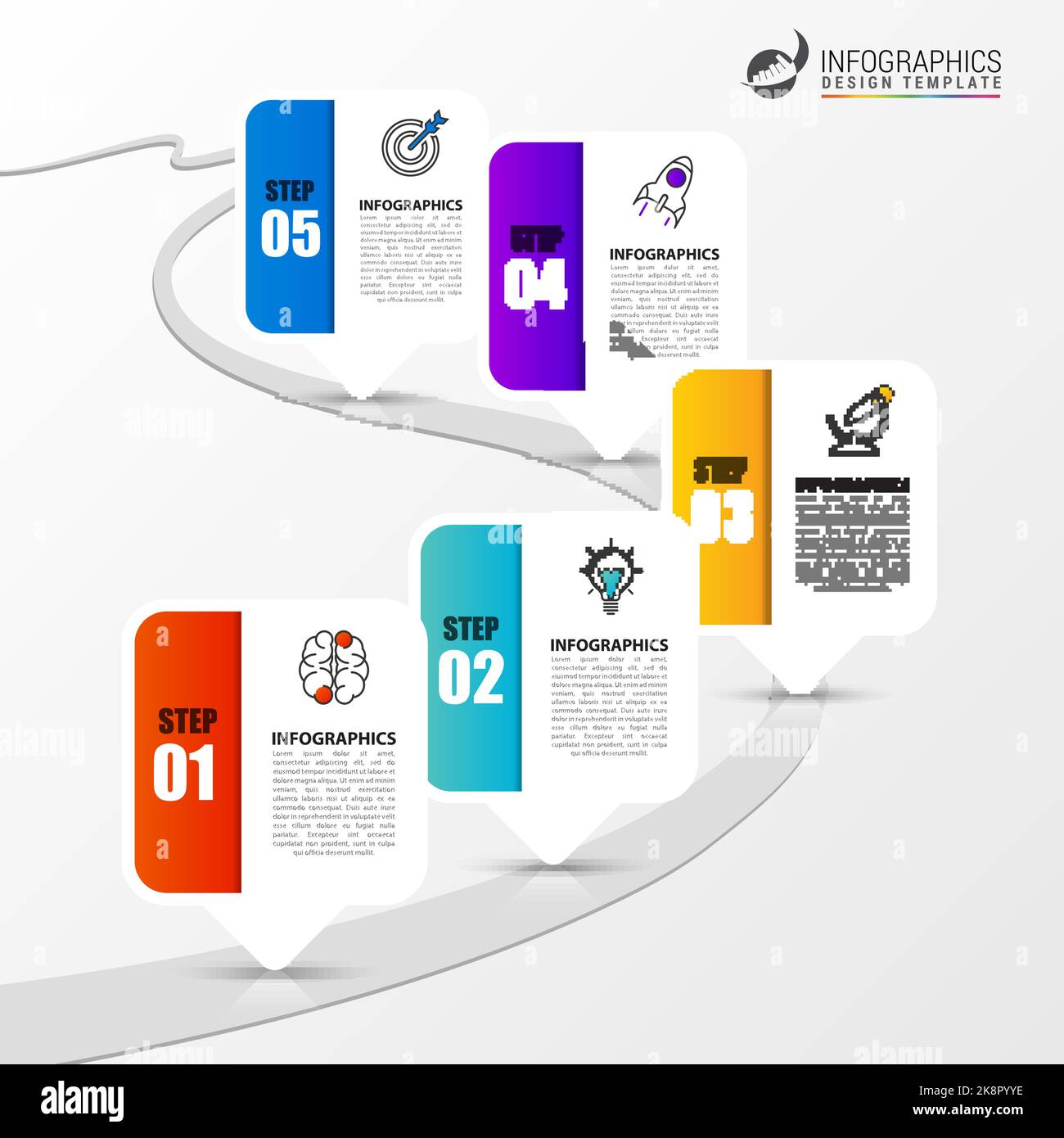 Infographic design template with a road and five marked spots. Vector ...