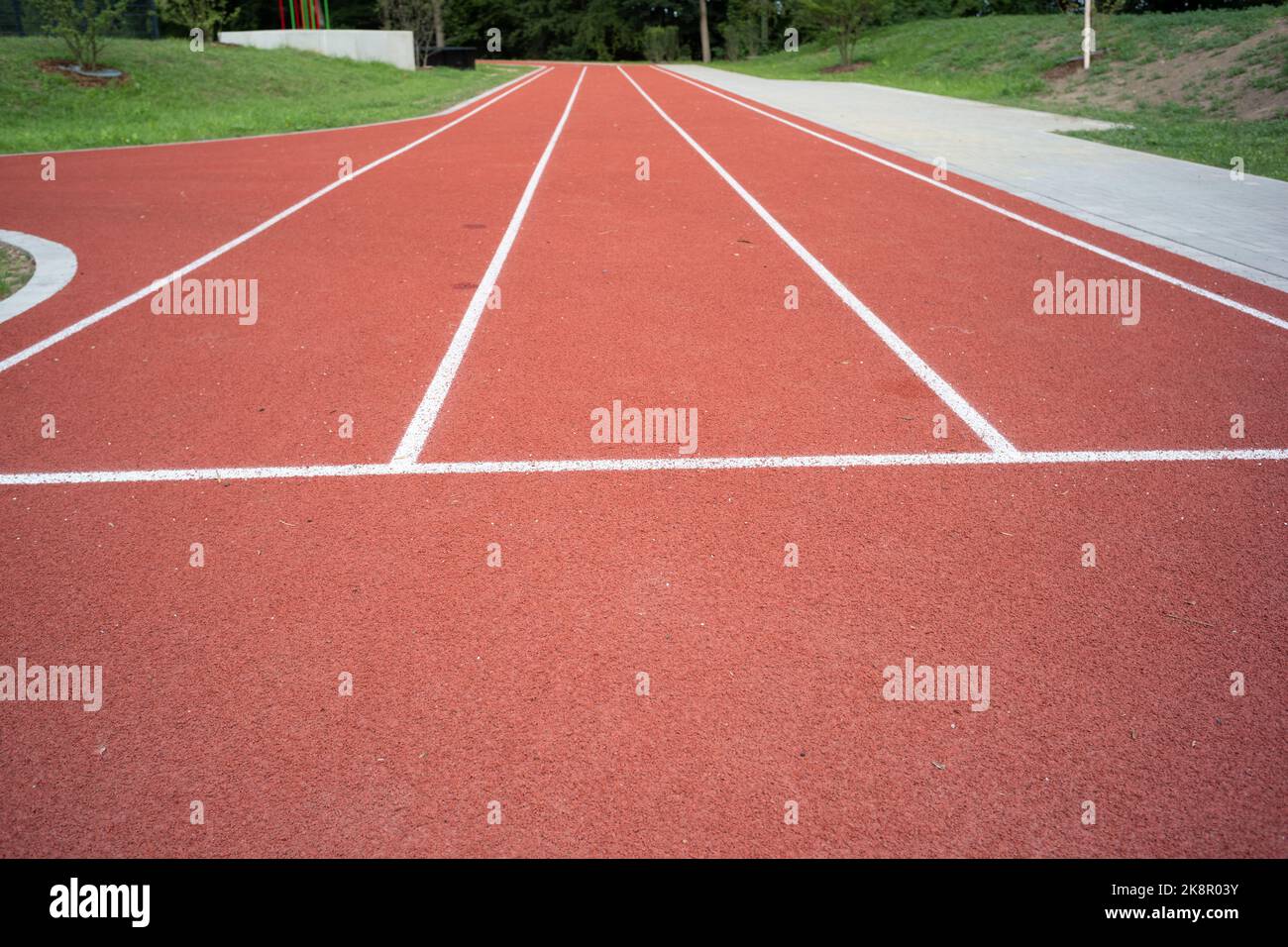 The view of an outdoor running track in a competition center - rubber ...