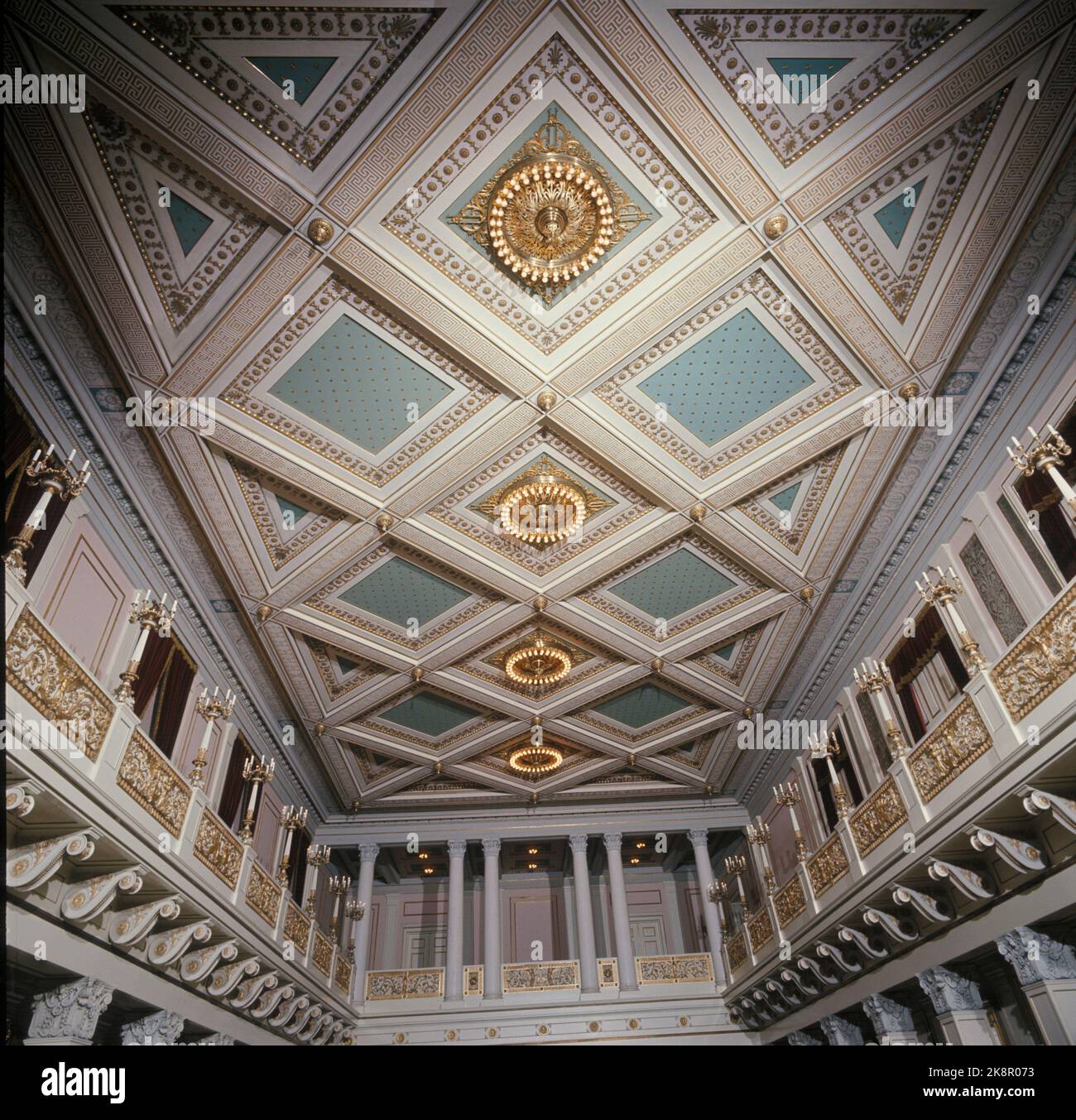 Oslo 1965: Interior from the large banquet hall in the Royal Castle ...