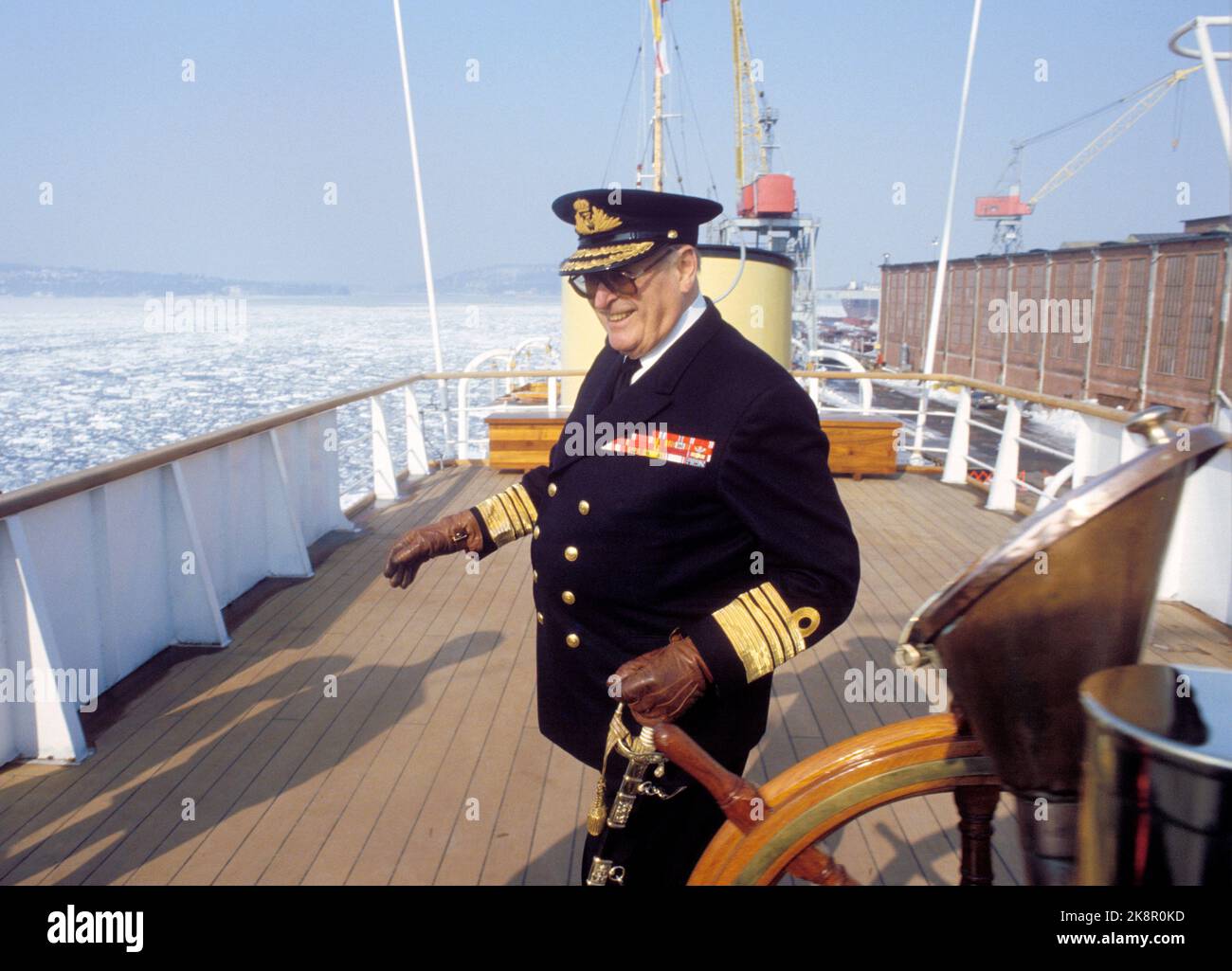 Oslo 19860320. King Olav aboard the newly restored royal ship "Norway ...