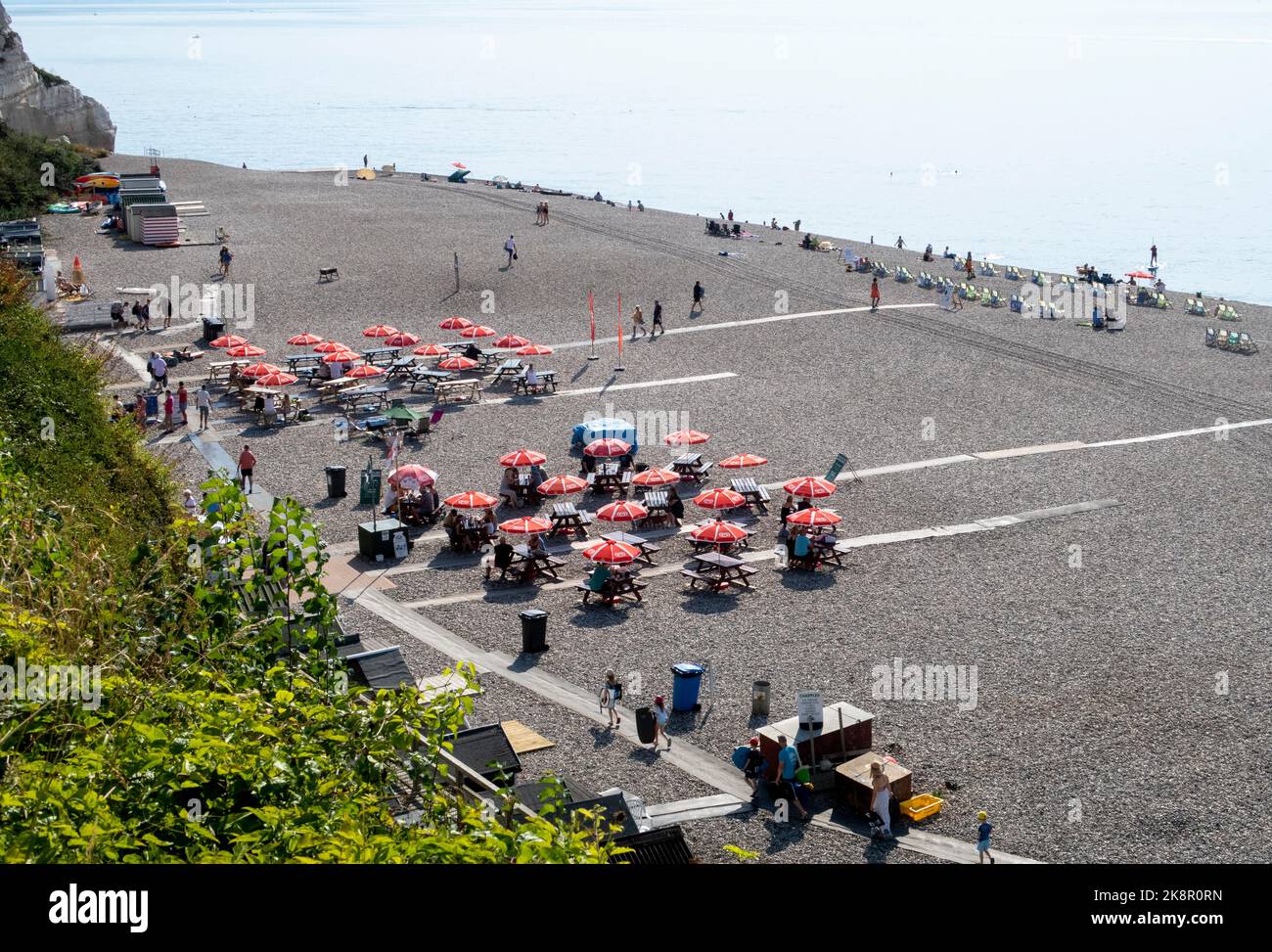 Beach cafe in Beer, Devon. Beach cafe on the shingle beach at Beer, a ...