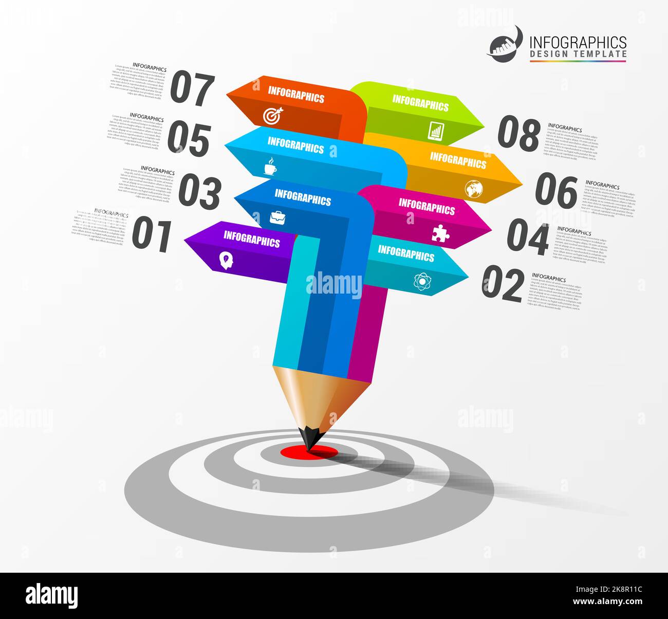 Education infographic template. Pencil with arrows. Vector illustration ...